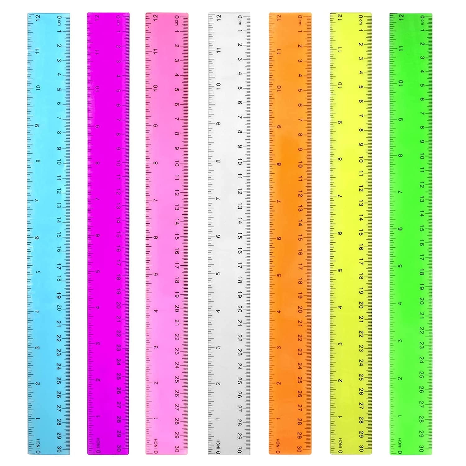 Walmart 7-Pack Assorted Colors 11.81 inch Plastic Rulers with English ...