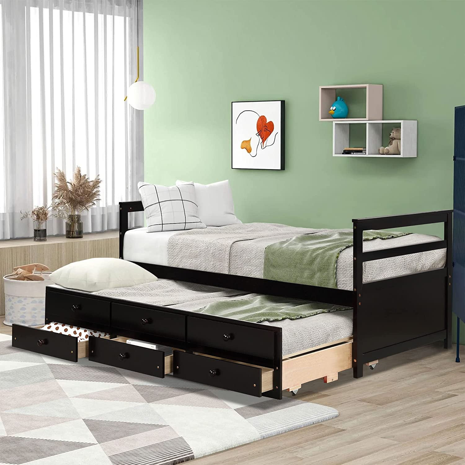 Color Twin Bed Frame Wood Twin Size Bed for Boys&Girls Modern Platform ...