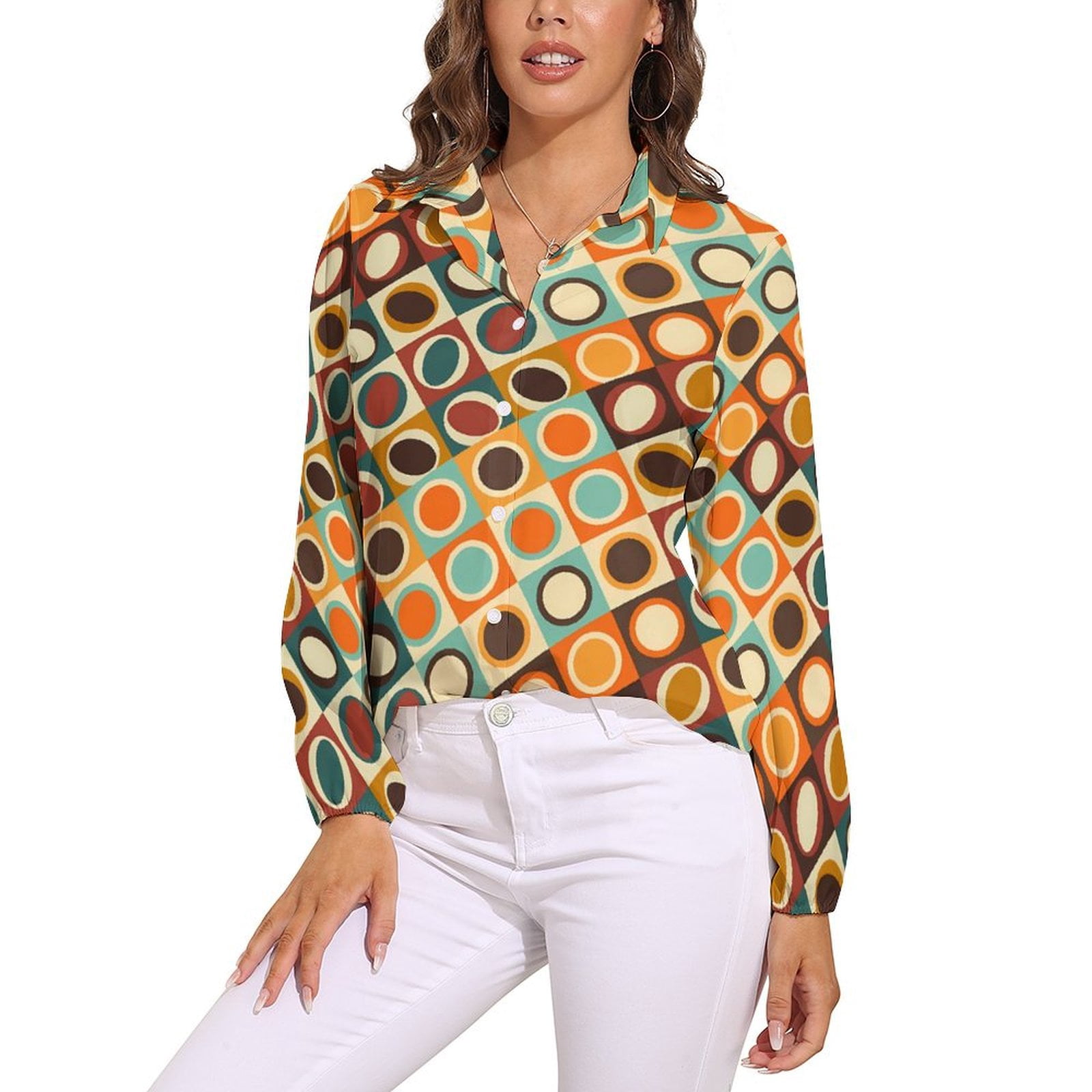Color Vintage Geometric Blouse Abstract Art Office Design Blouses Women ...