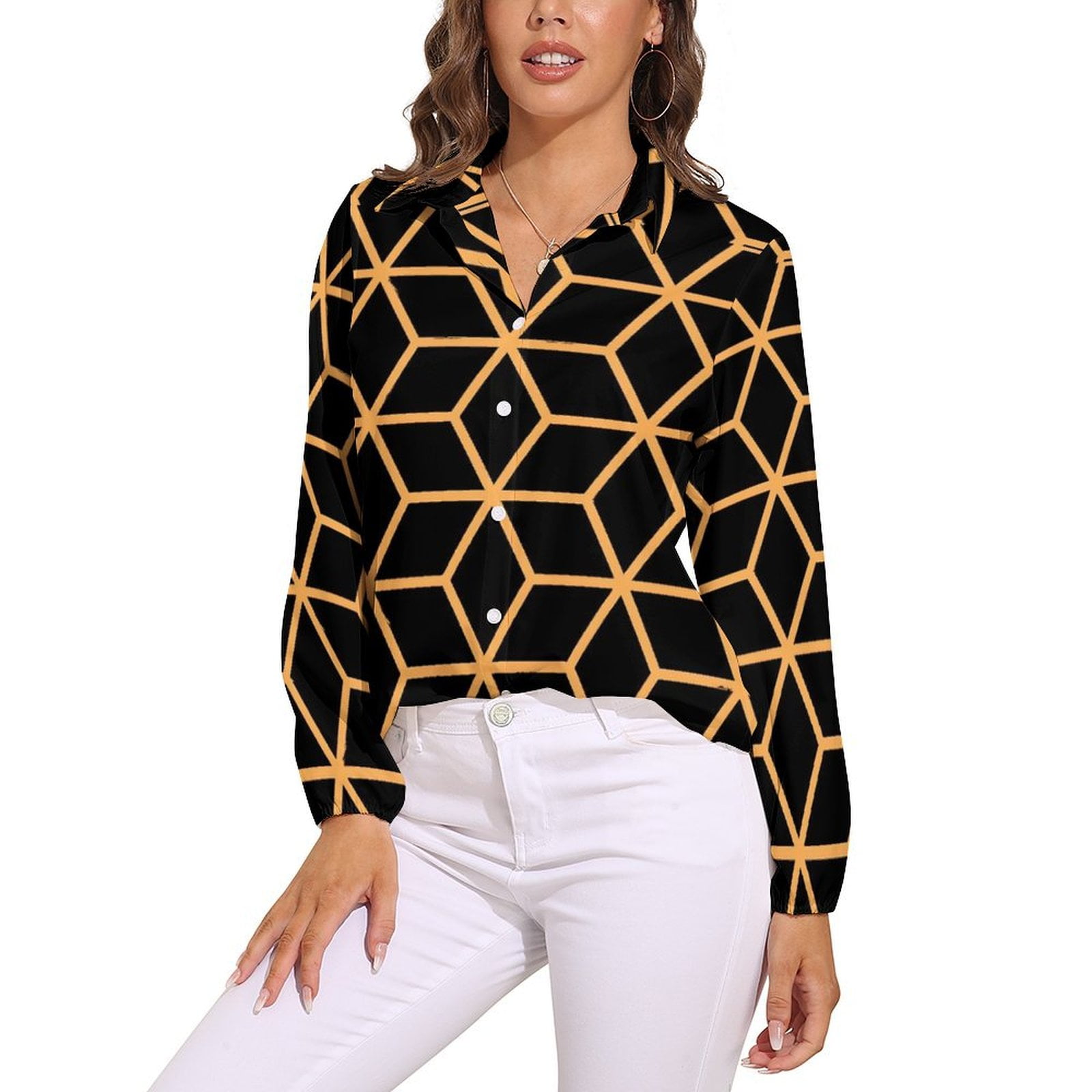 Color Vintage Geometric Blouse Abstract Art Office Design Blouses Women ...