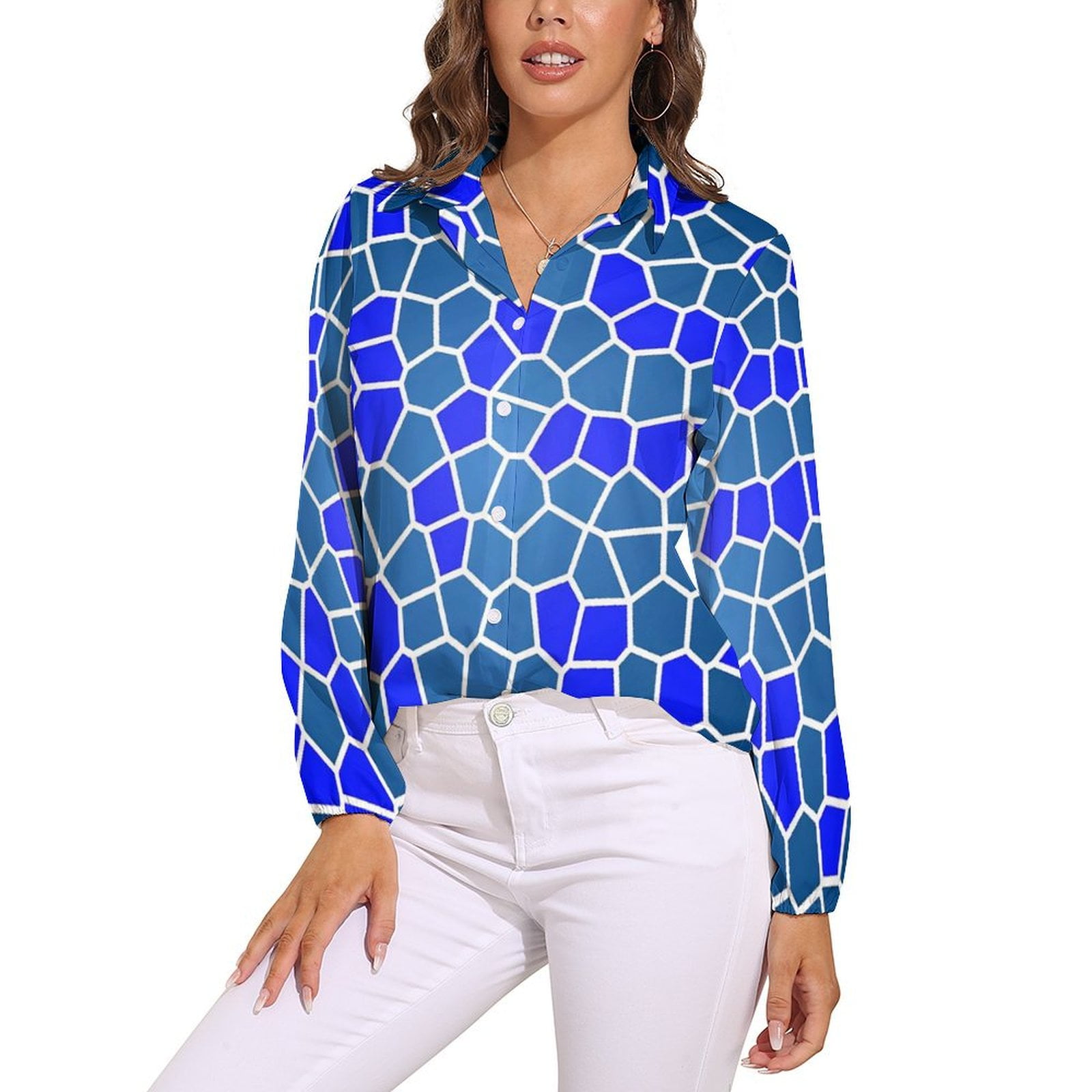 Color Vintage Geometric Blouse Abstract Art Office Design Blouses Women ...