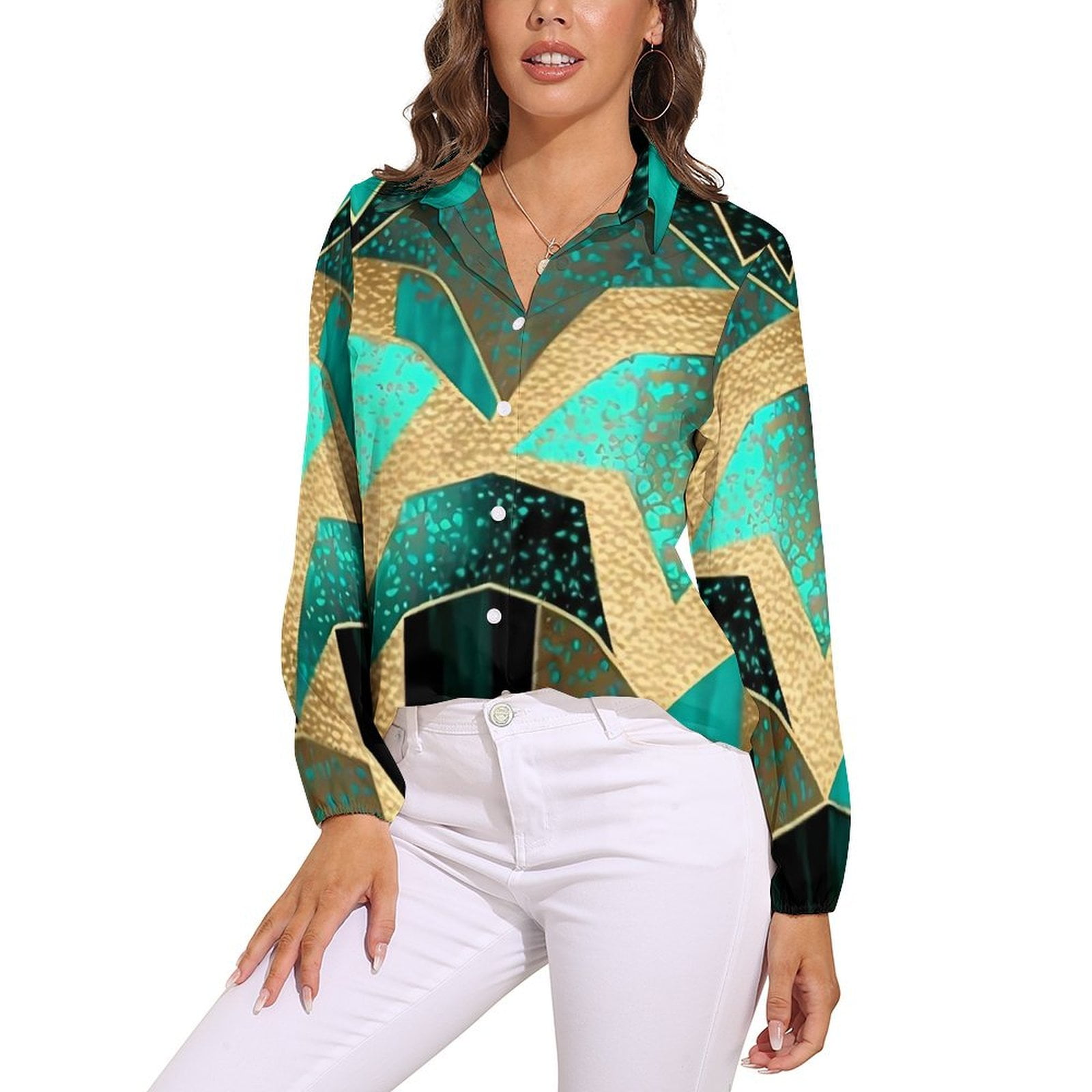 Color Vintage Geometric Blouse Abstract Art Office Design Blouses Women ...