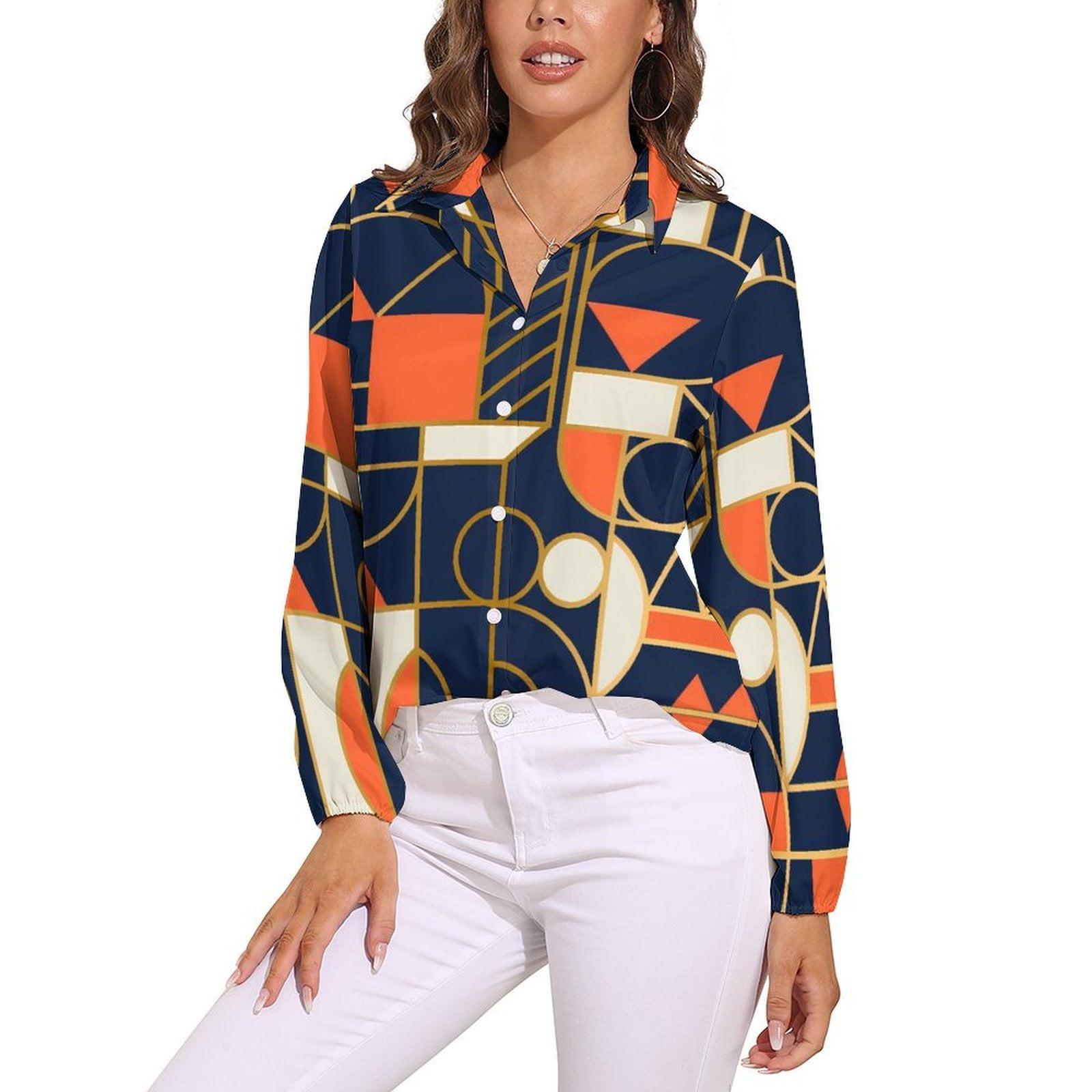 Color Vintage Geometric Blouse Abstract Art Office Design Blouses Women ...