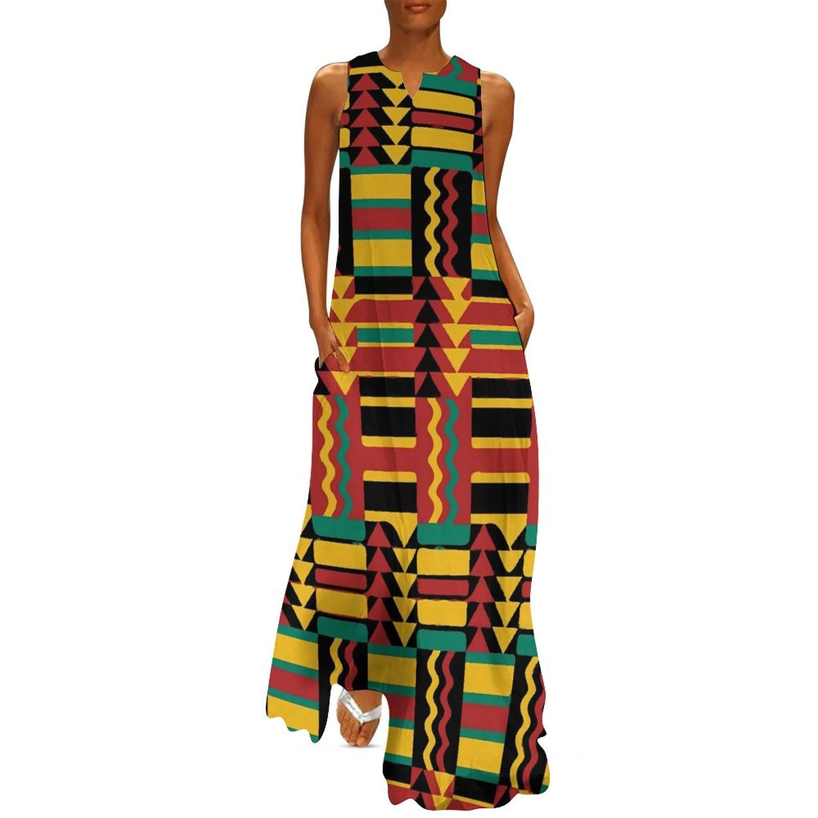 Color Vintage Geometric Dress Memphis Style 80s Vintage Maxi Dress ...
