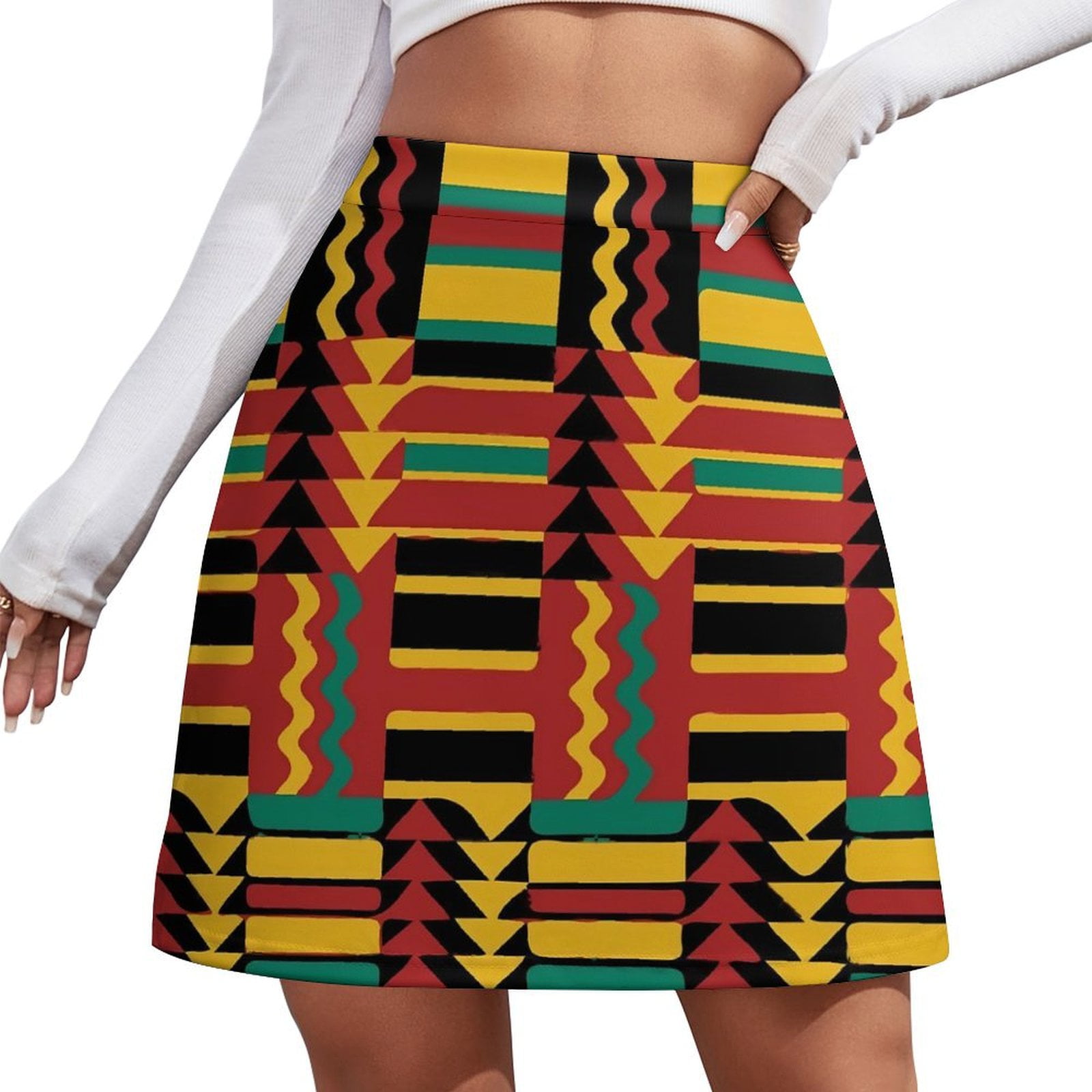Color Vintage Geometric Skirt Ladies Abstract Art Elegant Mini Skirts ...