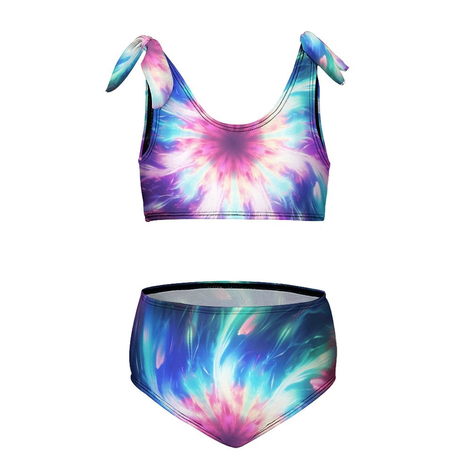 Color Vortex Tie Dyeing Girls' beach sports two-piece swimsuit set ...