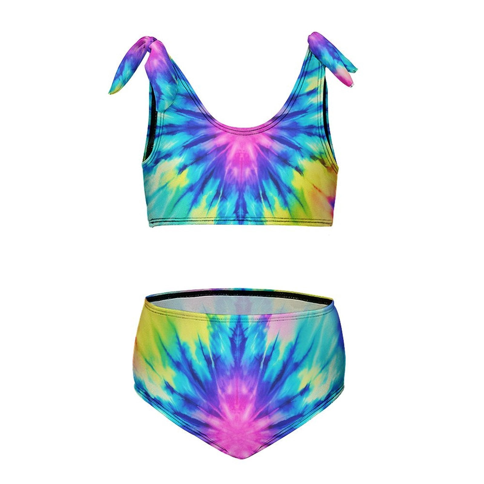 Color Vortex Tie Dyeing Girls' beach sports two-piece swimsuit set ...