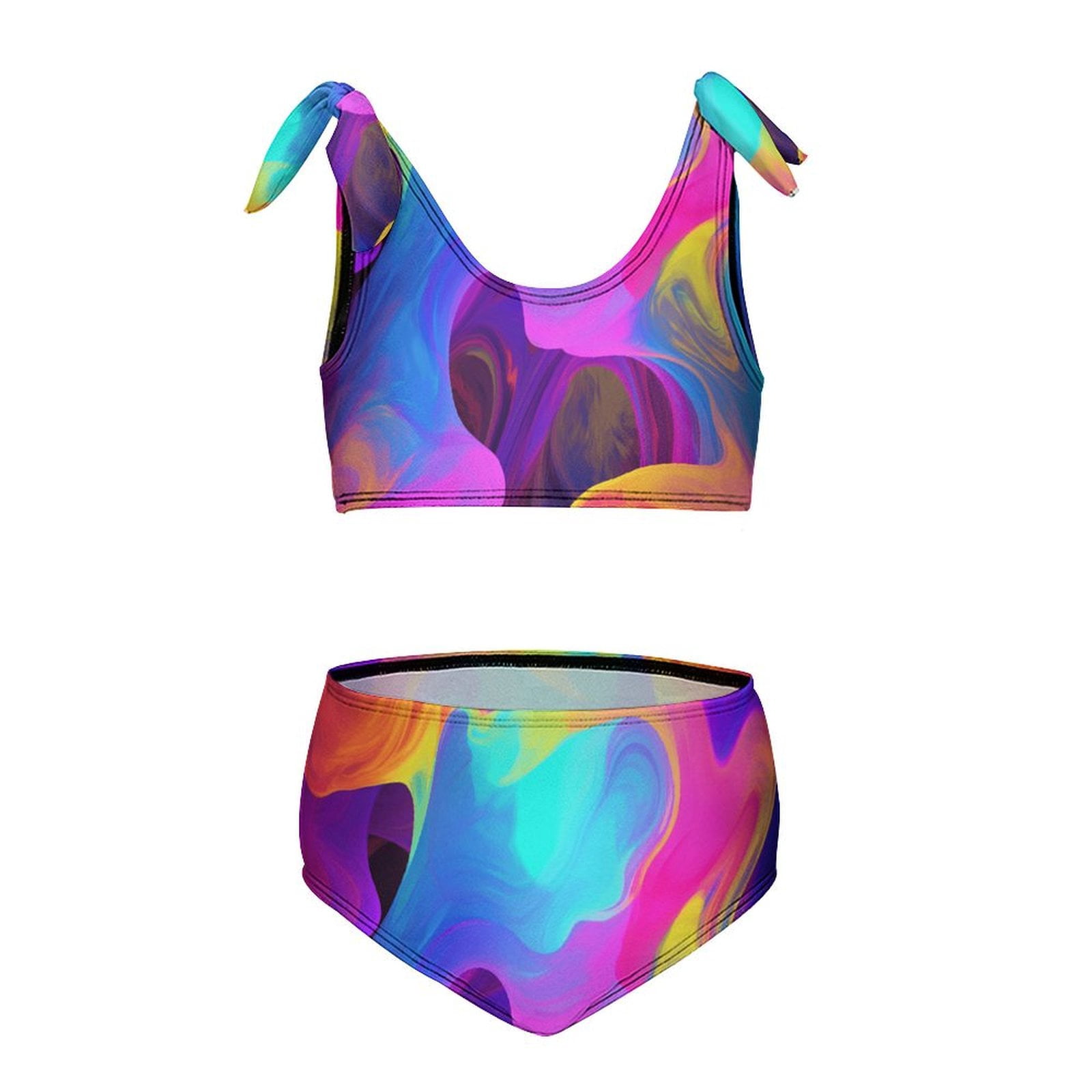 Color Vortex Tie Dyeing Girls Beach Sports Two Piece Swimsuit Set