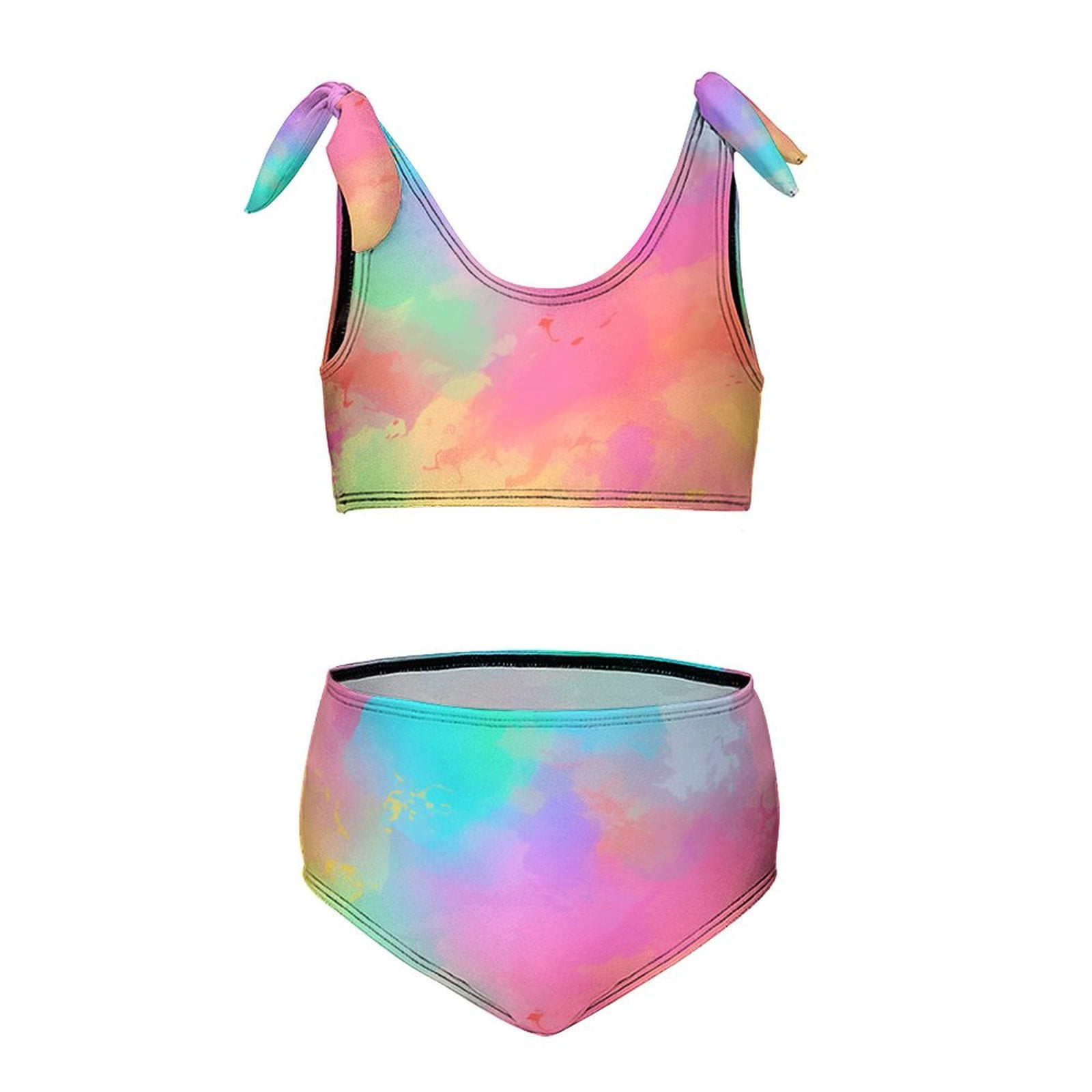 Color Vortex Tie Dyeing Girls Beach Sports Two Piece Swimsuit Set