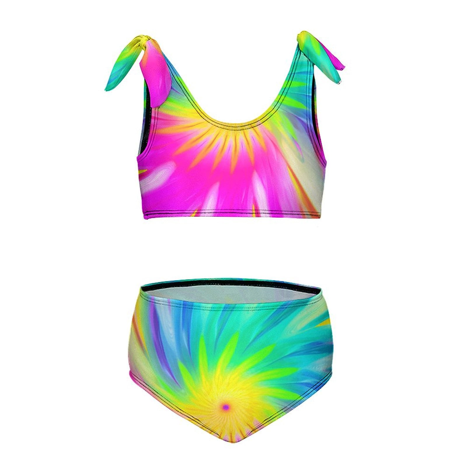 Color Vortex Tie Dyeing Girls' beach sports two-piece swimsuit set ...