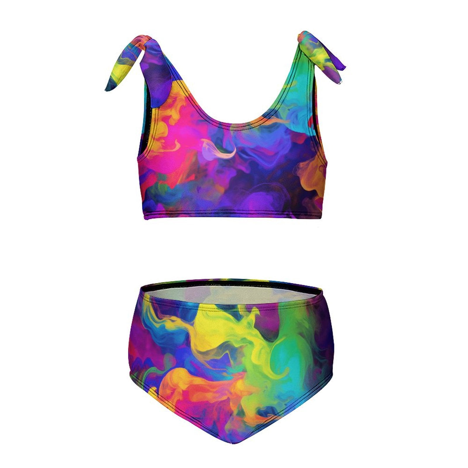 Color Vortex Tie Dyeing Girls' beach sports two-piece swimsuit set ...
