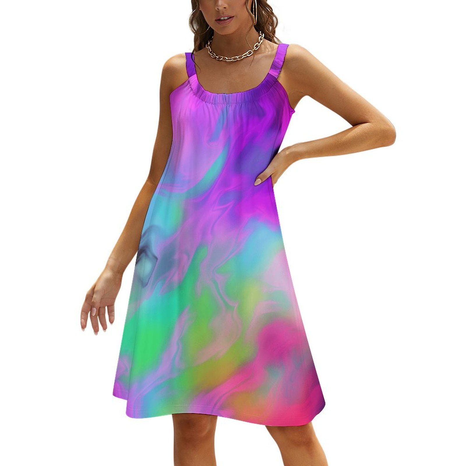 Color Vortex Tie Dyeing Womens Summer Dresses Casual Sleeveless Tshirt ...