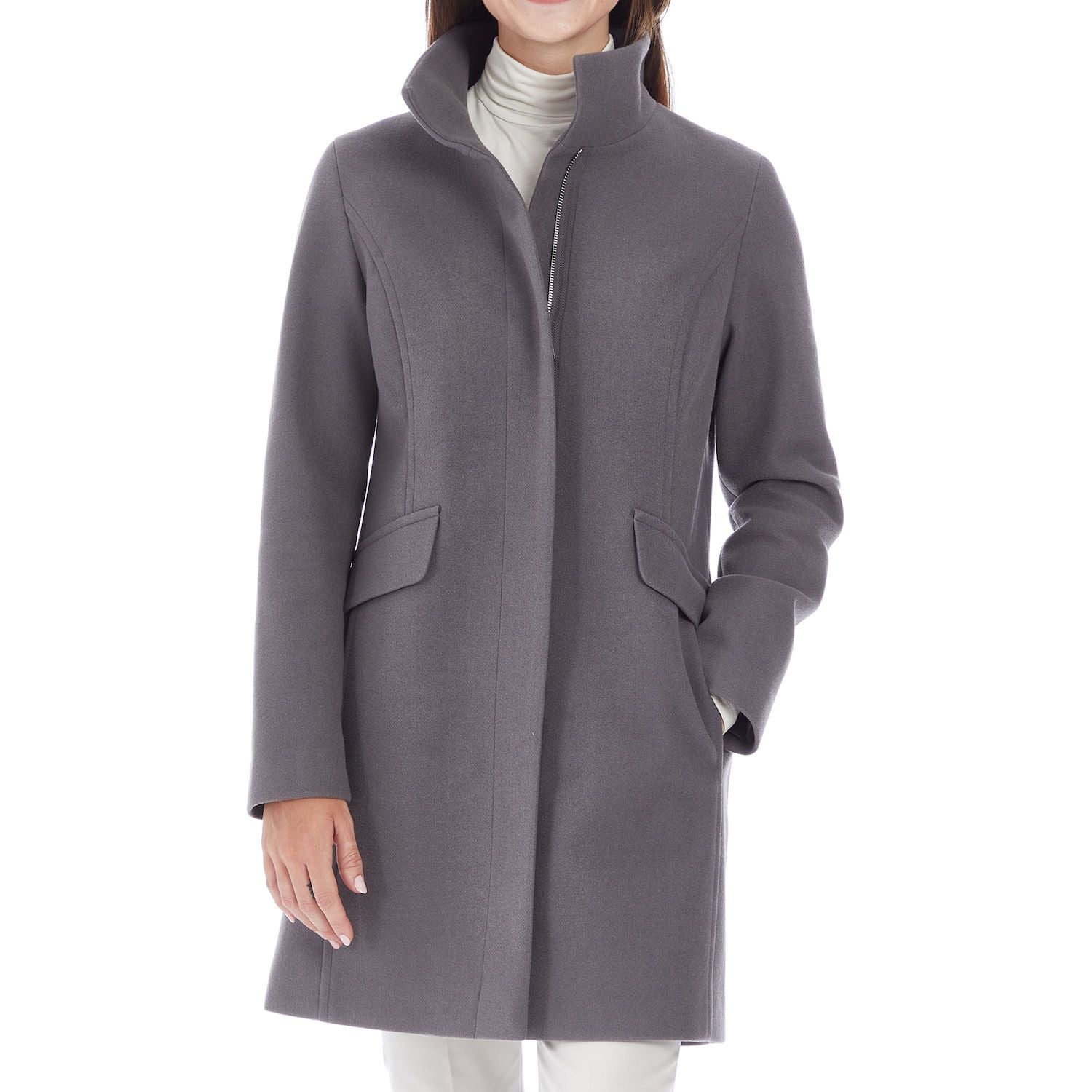 Women's Nine West Faux-Wool Zip Front Coat Color: Gray Size: XX LARGE ...