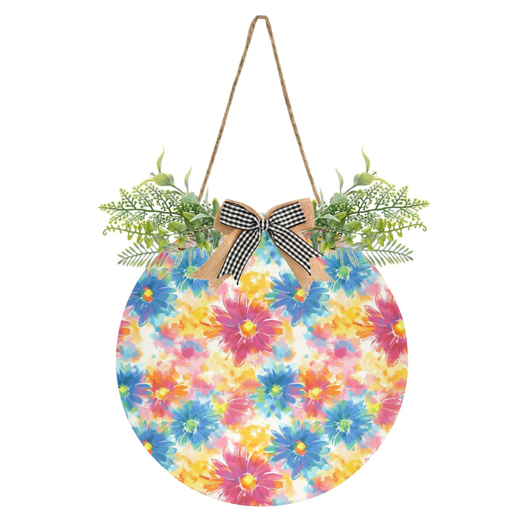 Color Watercolor Daisy Front Door Porch Decoration Hanging Sign with ...