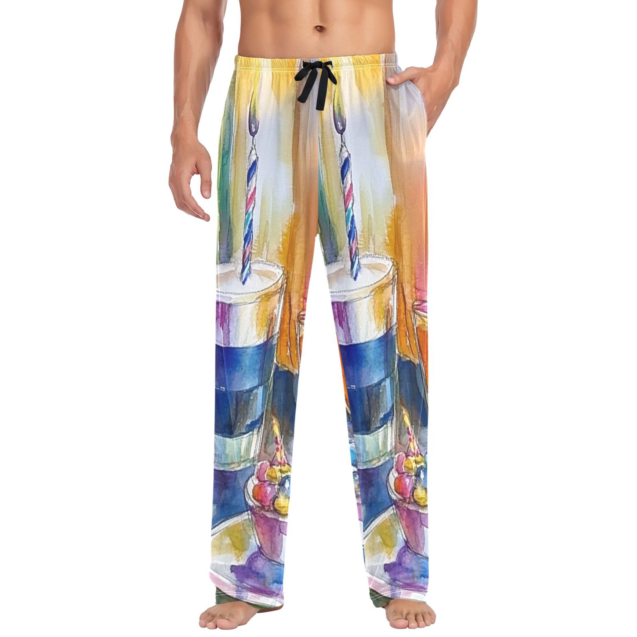 Color Watercolor Painting Coffee Mug Mens Cotton Pajama Pant Sleep and ...