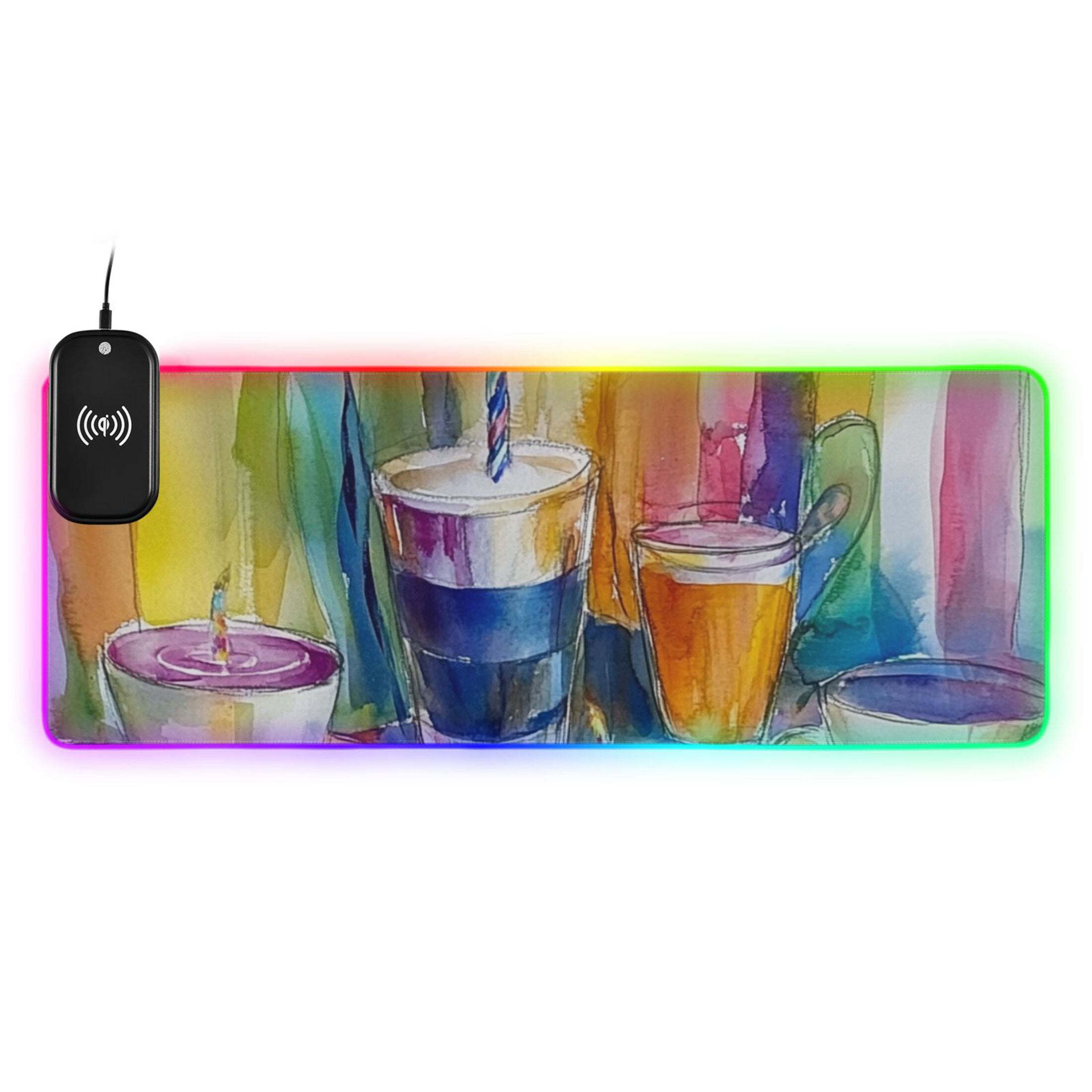 Color Watercolor Painting Coffee Mug Wireless Charging RGB Gaming Mouse ...