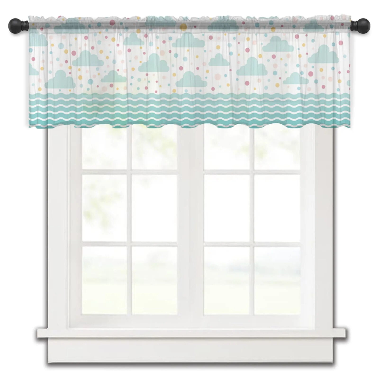 Color Wave Dots And Clouds Sea Pattern Window Curtain Tulle Sheer Short ...