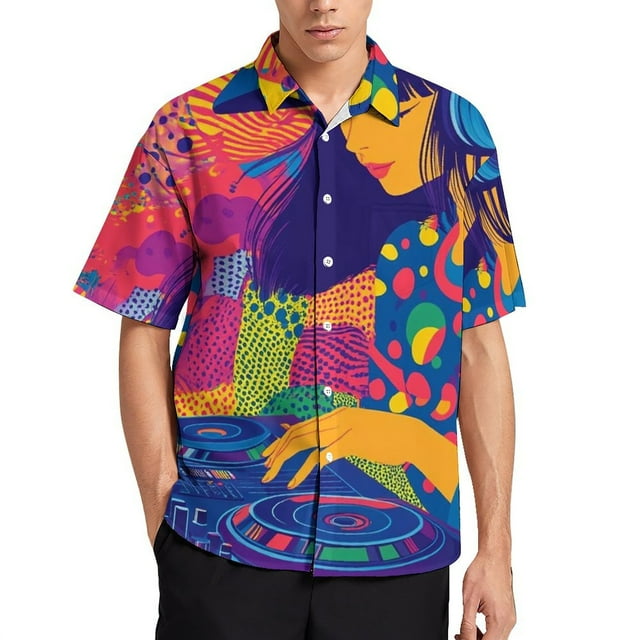 Color Wave Point Geometry Men's Shirt Short Sleeves Printed Button Down ...
