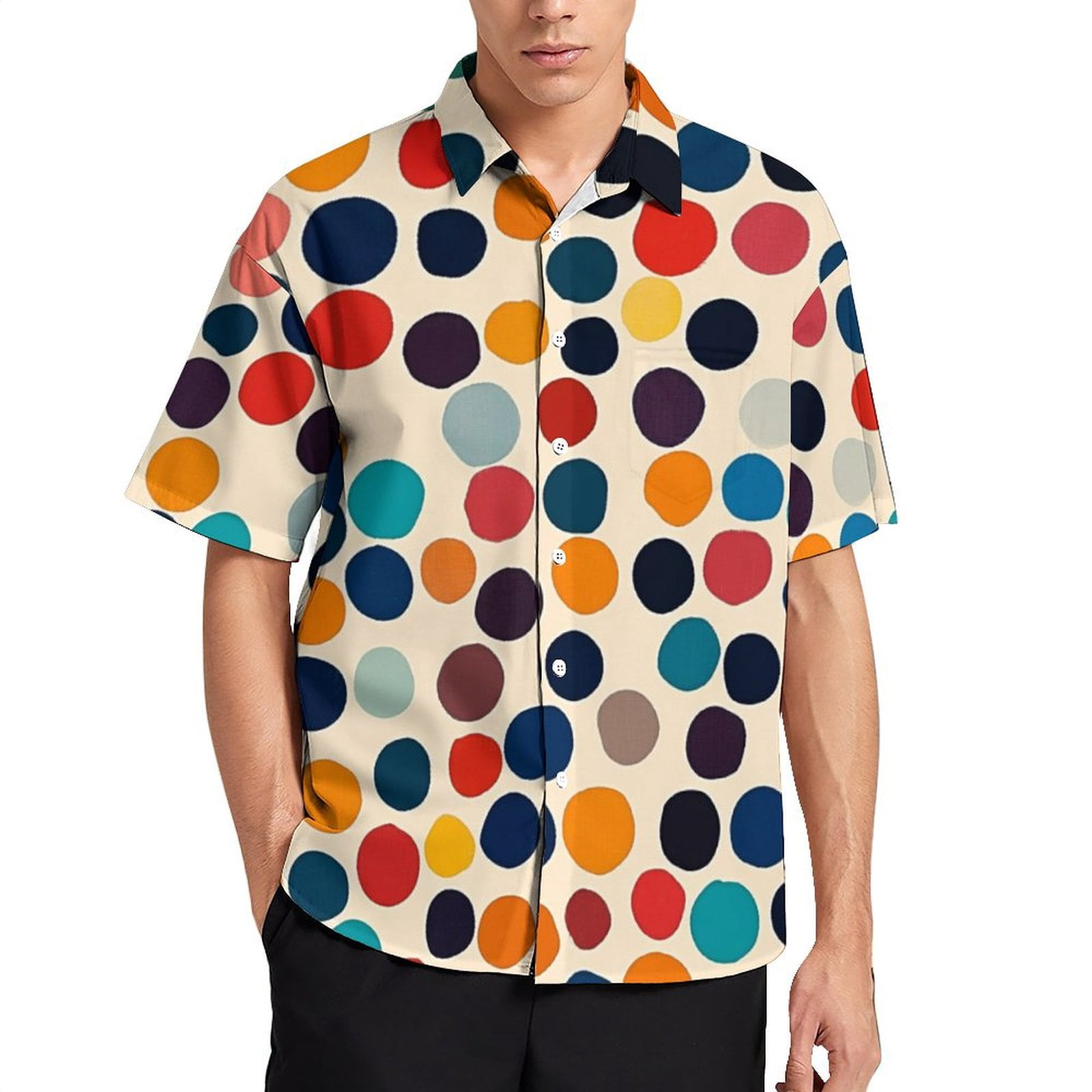 Color Wave Point Geometry Men's Shirt Short Sleeves Printed Button Down ...