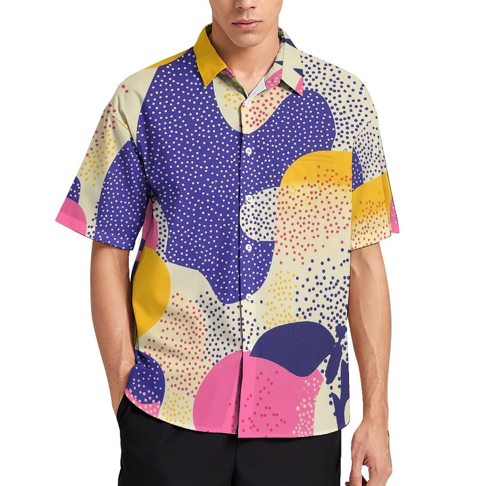 Color Wave Point Geometry Men's Shirt Short Sleeves Printed Button Down ...