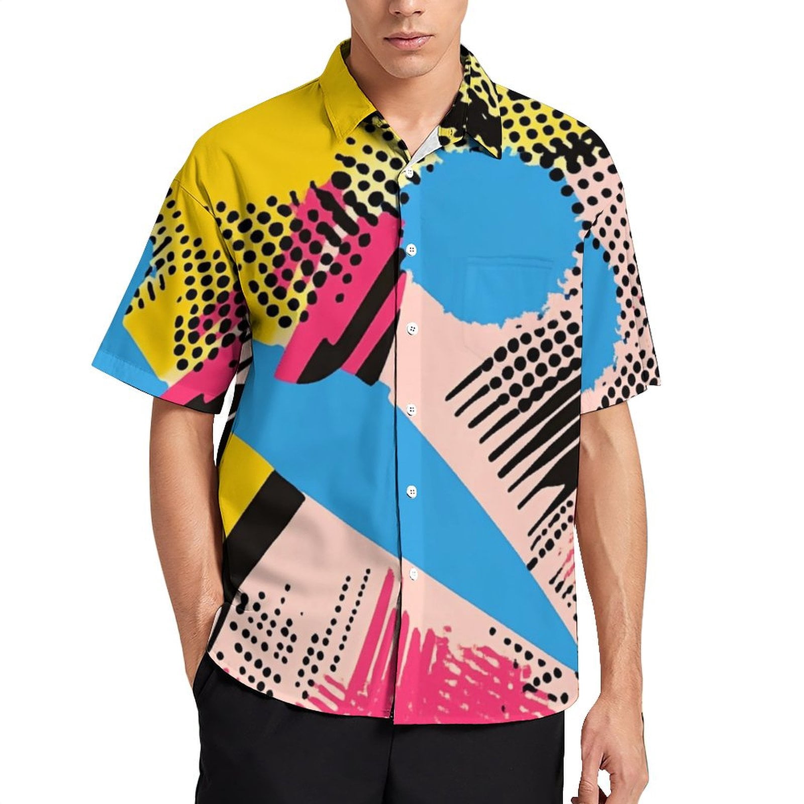 Color Wave Point Geometry Men's Shirts Short Sleeve Casual Shirts ...