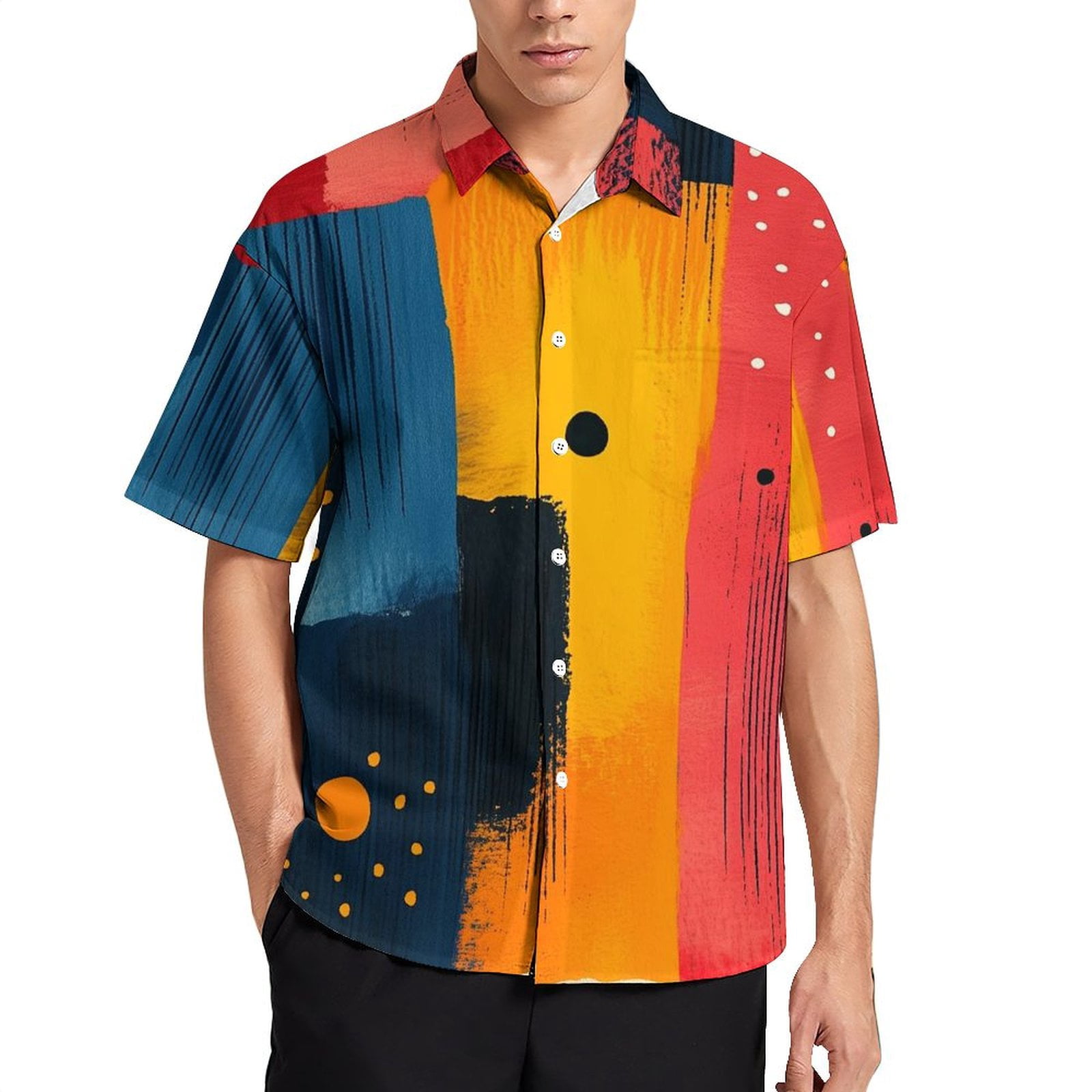 Color Wave Point Geometry Men's Shirts Short Sleeve Casual Shirts ...
