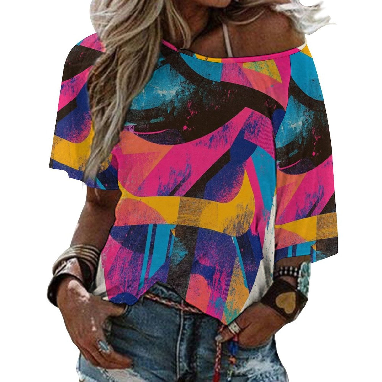 Color Wave Point Geometry Women's Graphic Tees Casual Summer Funny ...