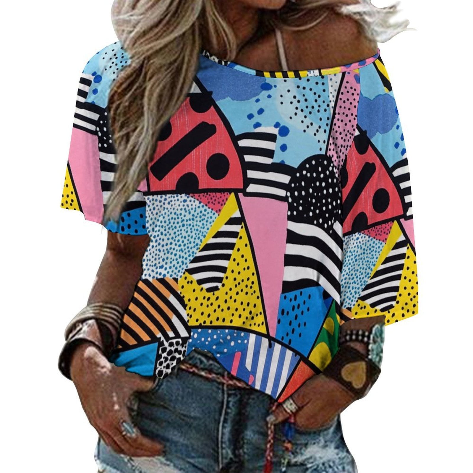 Color Wave Point Geometry Women's Graphic Tees Casual Summer Funny ...