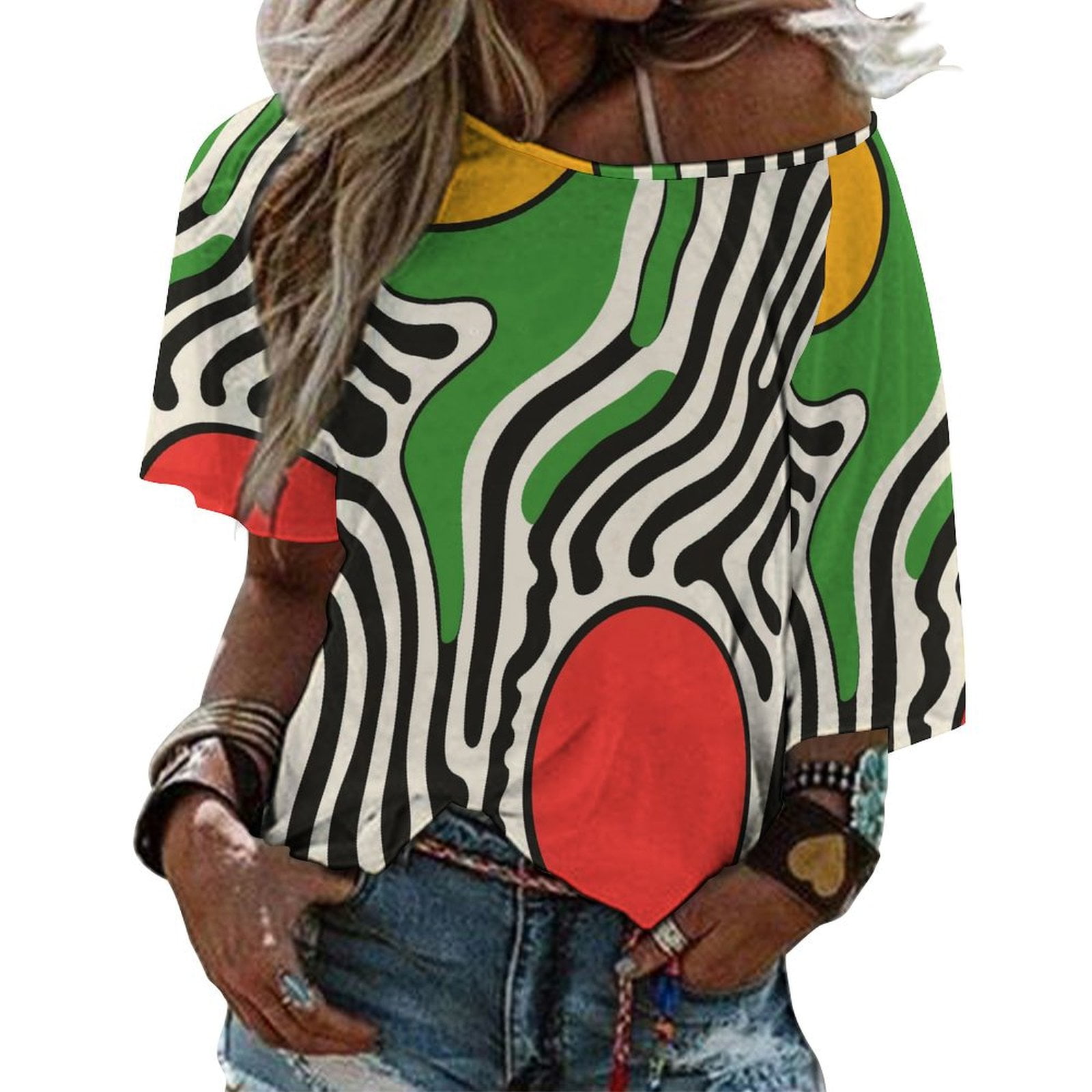 Color Wave Point Geometry Women's Graphic Tees Casual Summer Funny ...