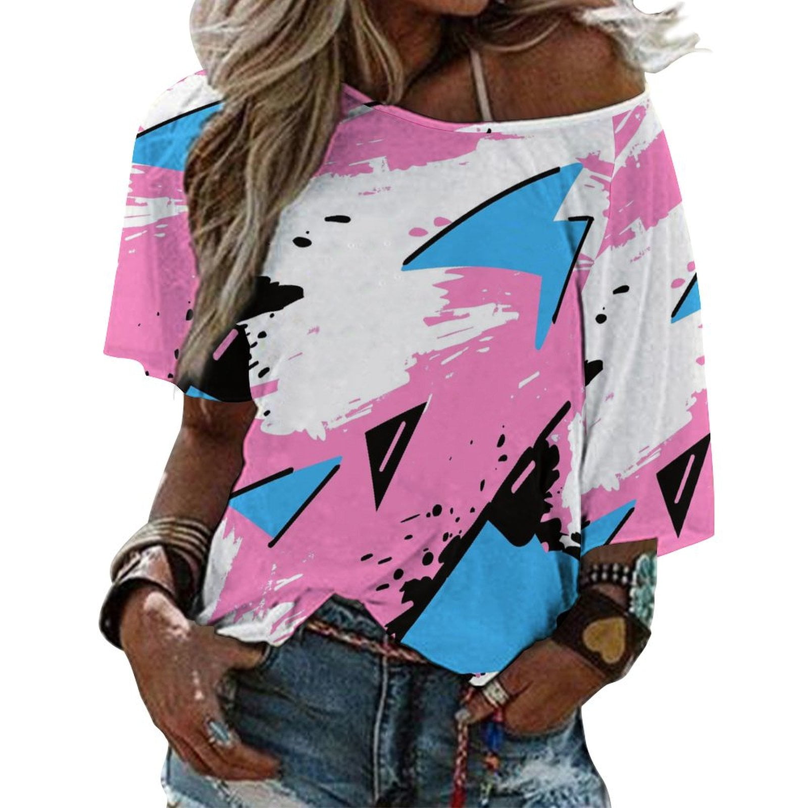 Color Wave Point Geometry Women's Graphic Tees Casual Summer Funny ...