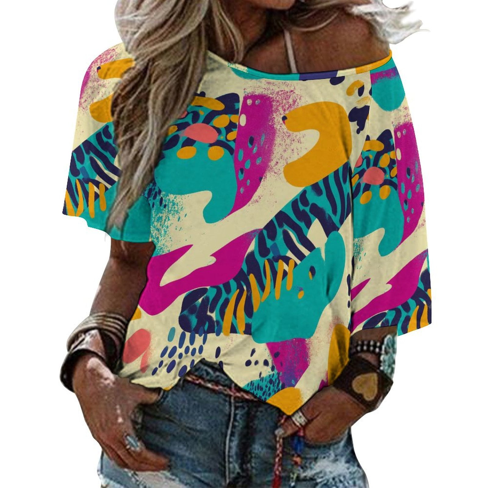 Color Wave Point Geometry Women's Graphic Tees Casual Summer Funny ...