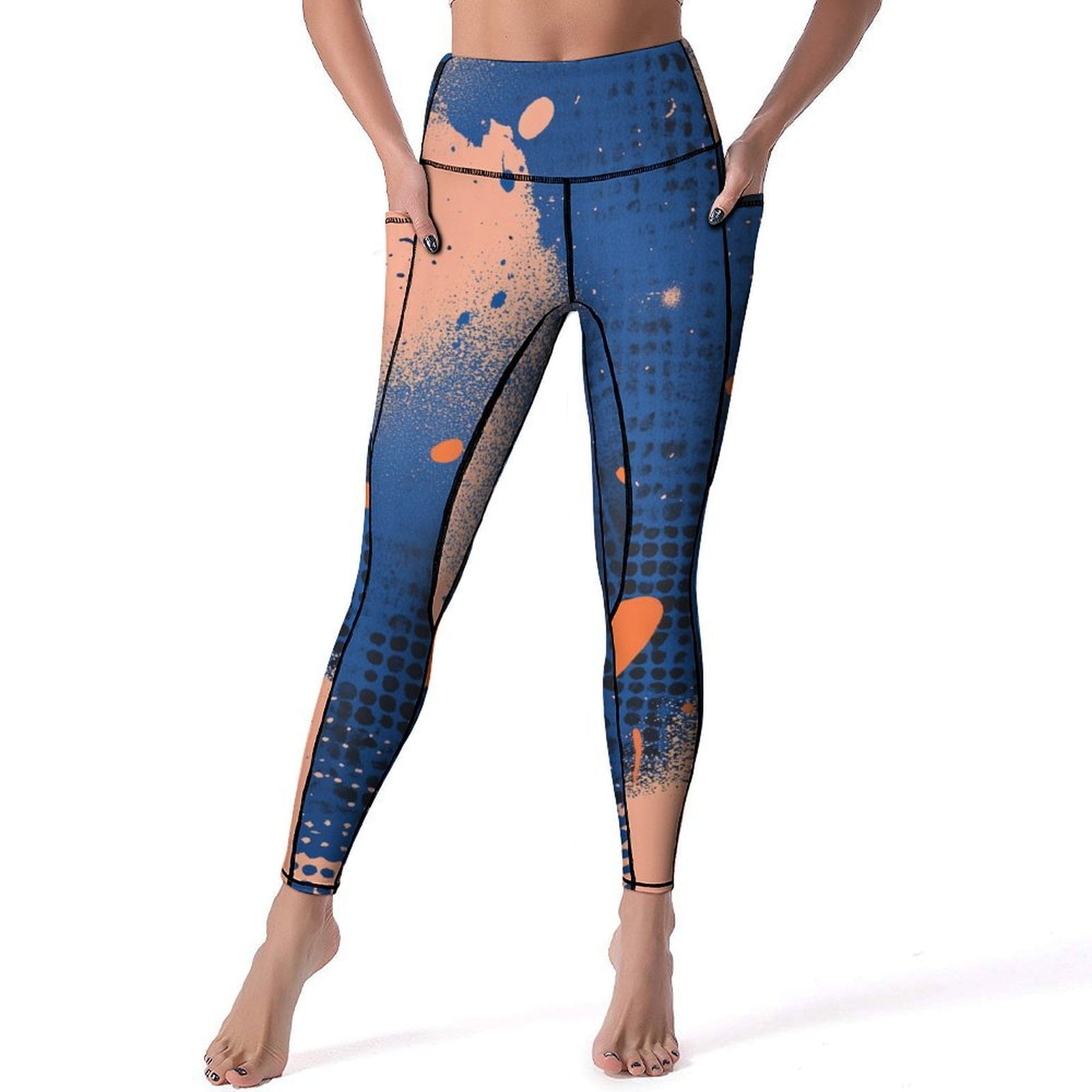 Color Wave Point Geometry Women's High Waisted Yoga Pants with Pockets ...