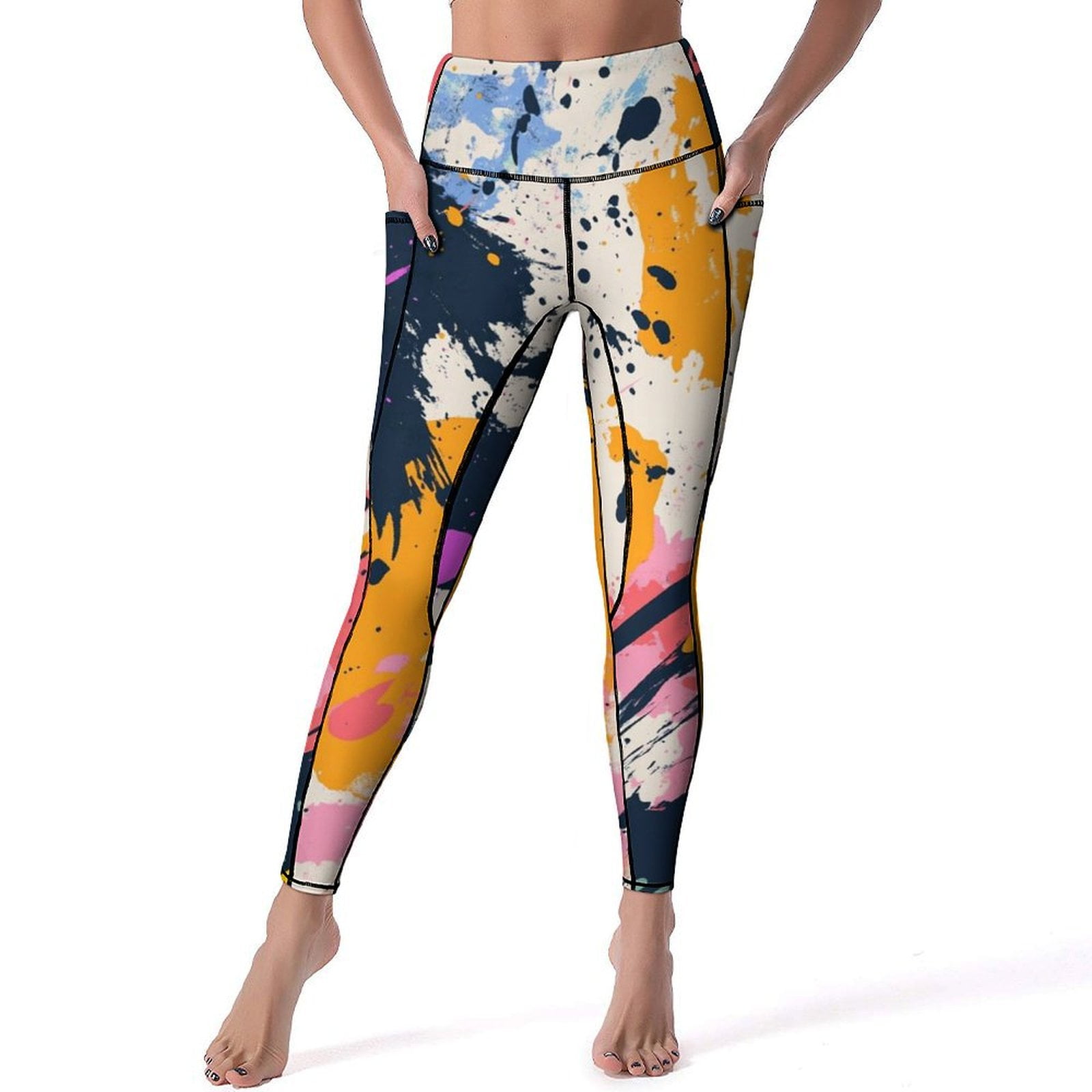 Color Wave Point Geometry Women's High Waisted Yoga Pants with Pockets ...