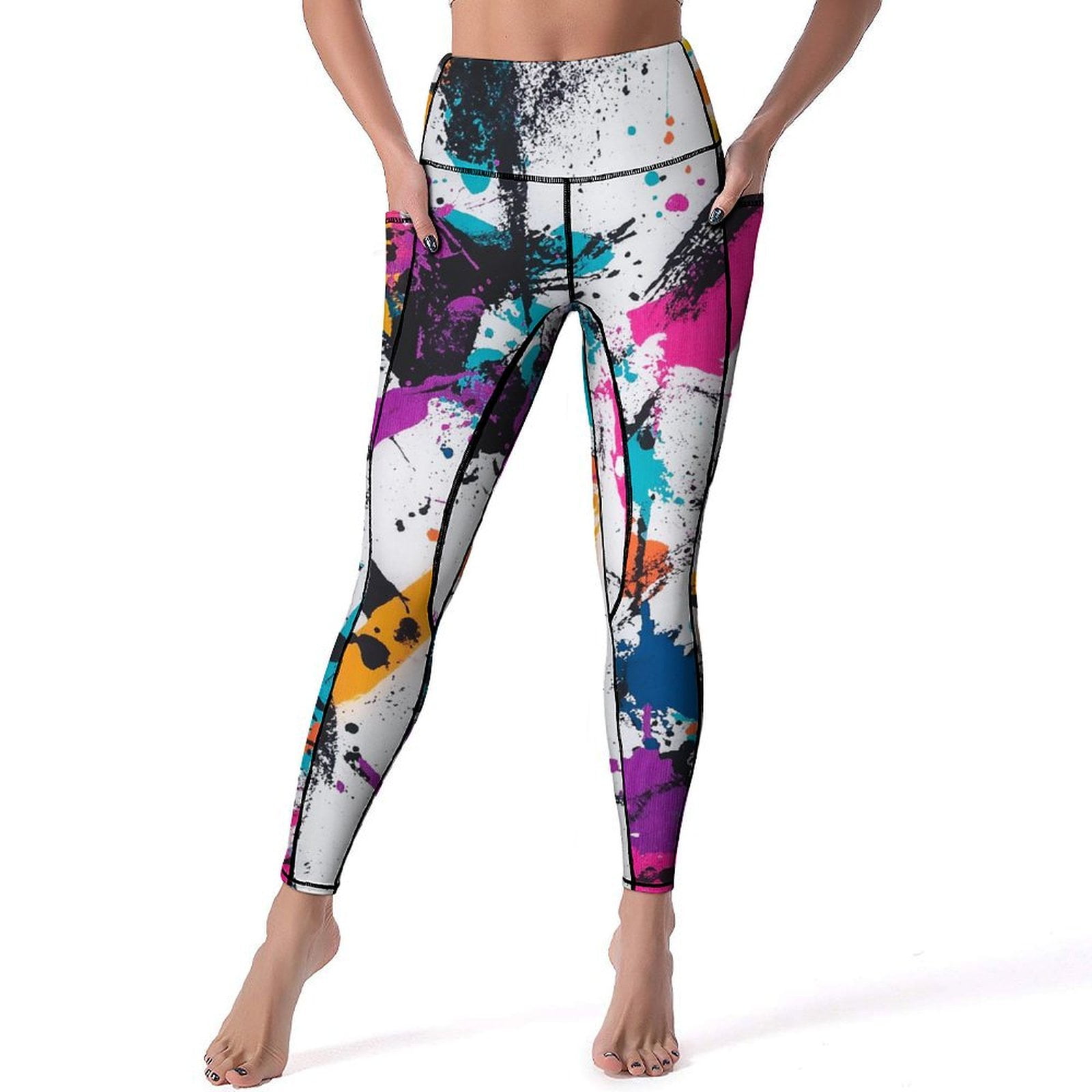 Color Wave Point Geometry Women's High Waisted Yoga Pants with Pockets ...