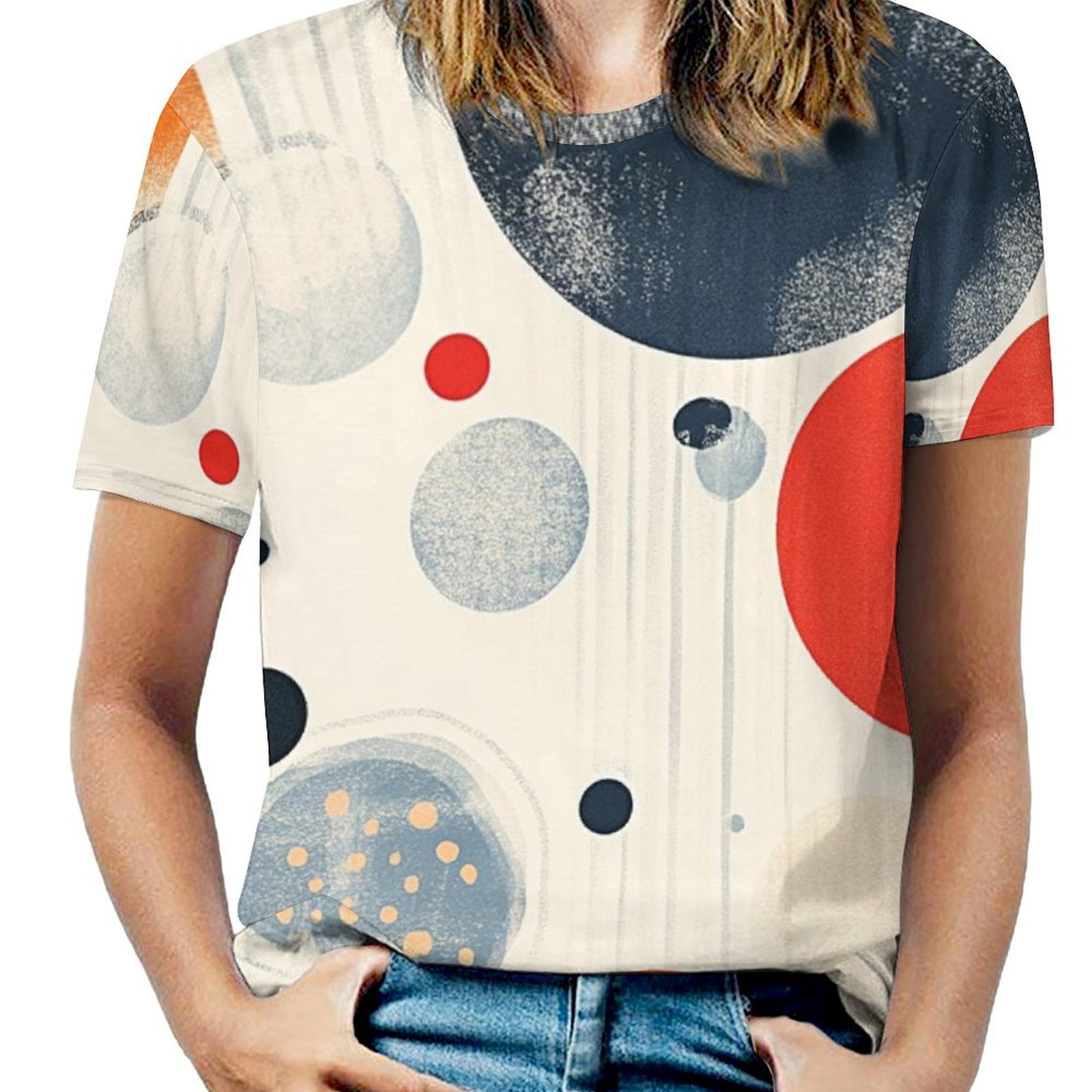 Color Wave Point Geometry Women's T Shirts Short Sleeve Tees Loose ...