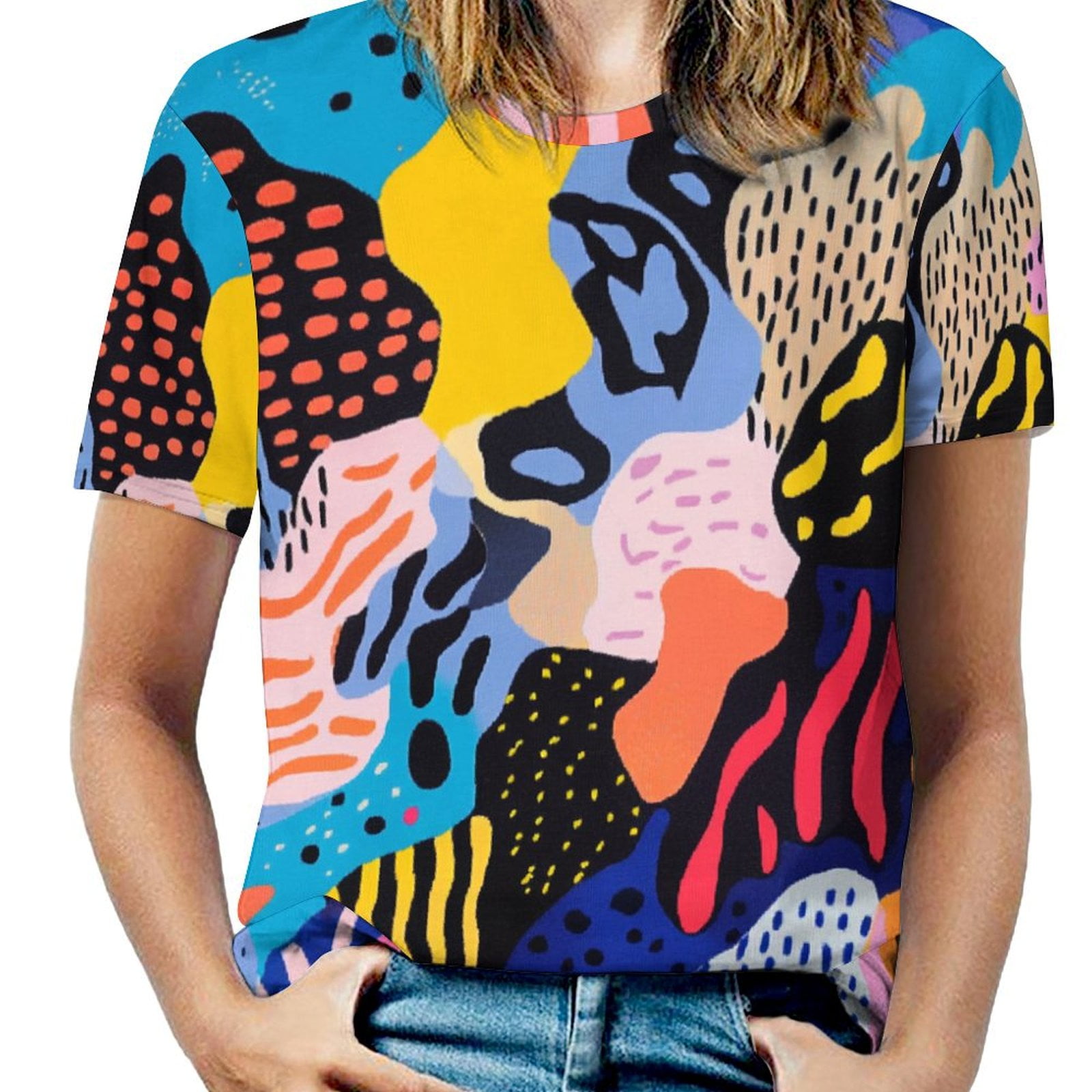 Color Wave Point Geometry Women's T Shirts Short Sleeve Tees Loose ...