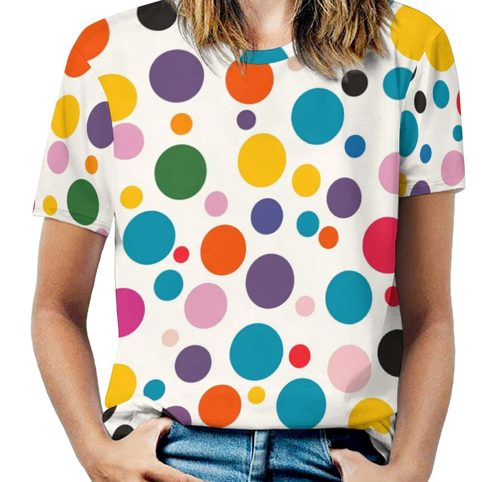 Color Wave Point Geometry Women's T Shirts Short Sleeve Tees Loose ...