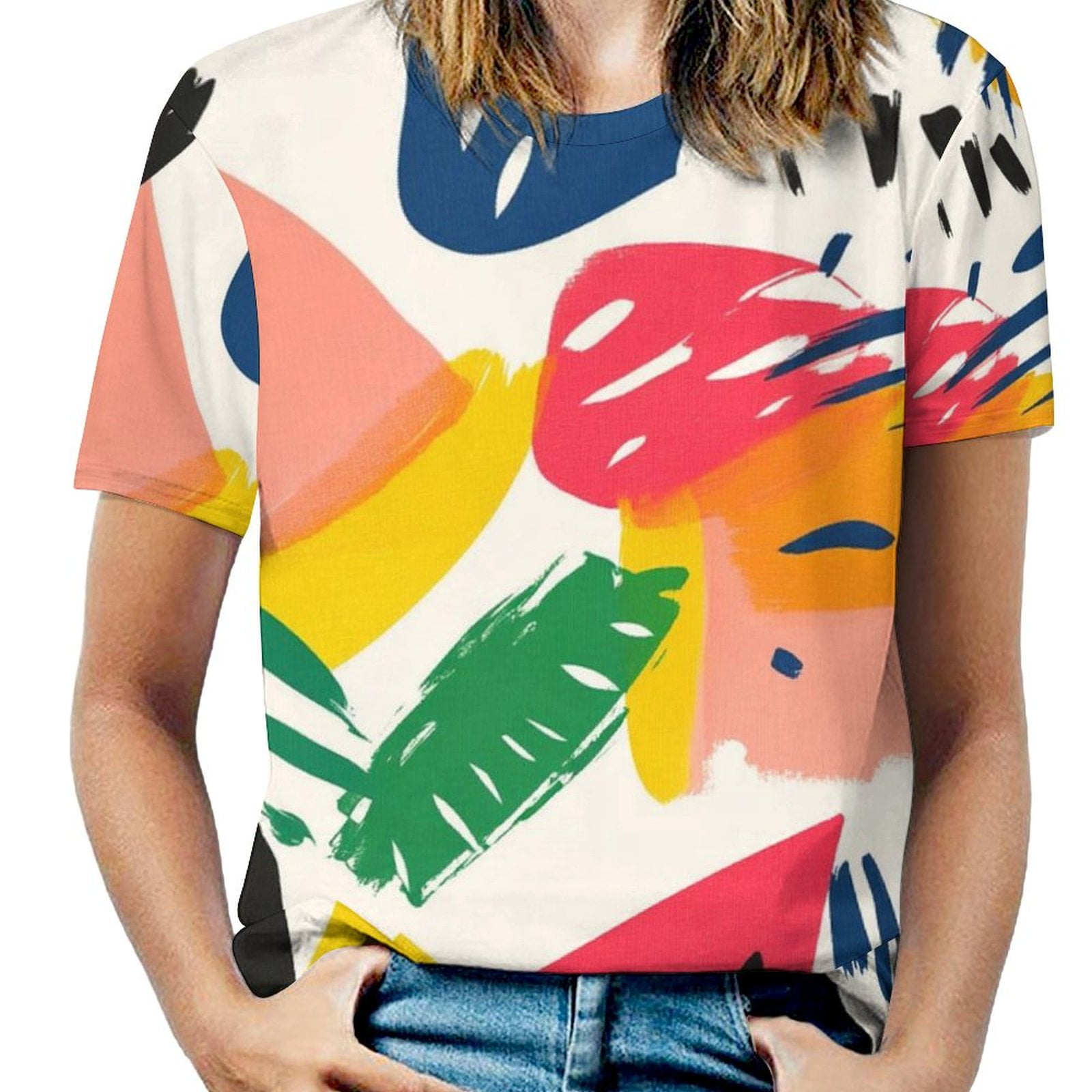 Color Wave Point Geometry Women's T Shirts Short Sleeve Tees Loose ...
