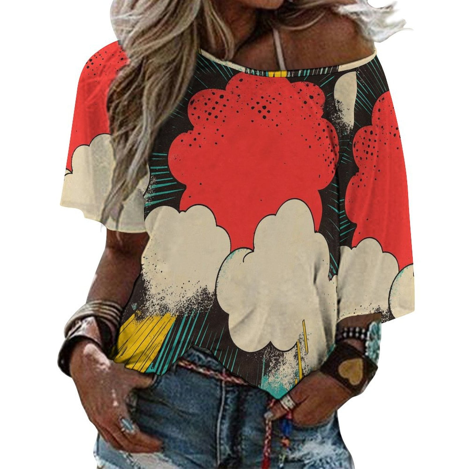 Color Wave Point Geometry Women's T Shirts Short Sleeve Tees Loose ...