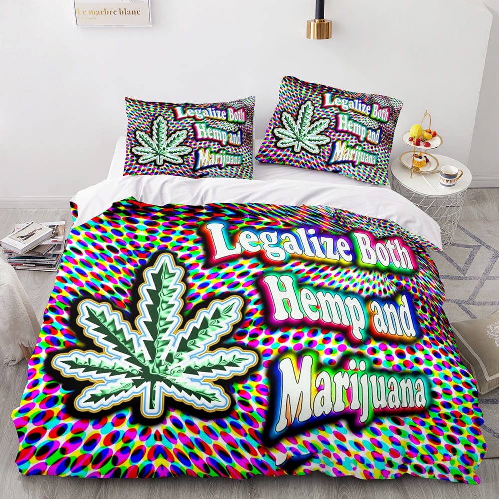 Color Weed Leaf Pattern Duvet Cover Green Maple Leaves Palm Leaves ...