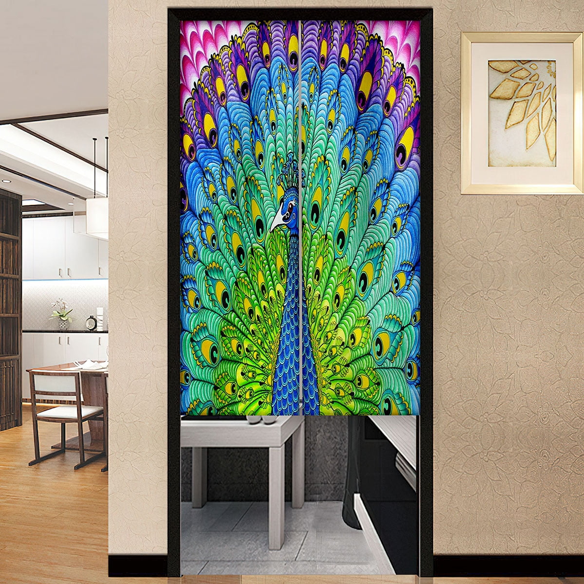 Color Wings Exotic Birds Japanese Door Curtain Peacock Bird Partition Household Kitchen Doorway ...