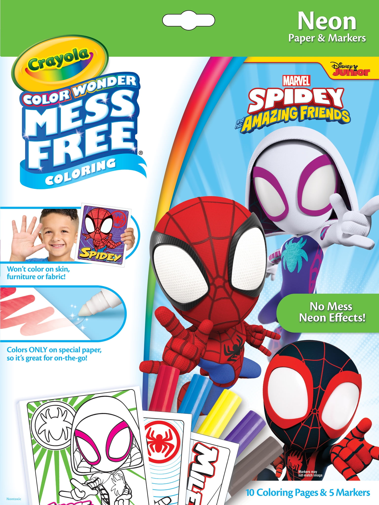 Color Wonder Neon Coloring Pages & Markers, Spidey - Walmart.com