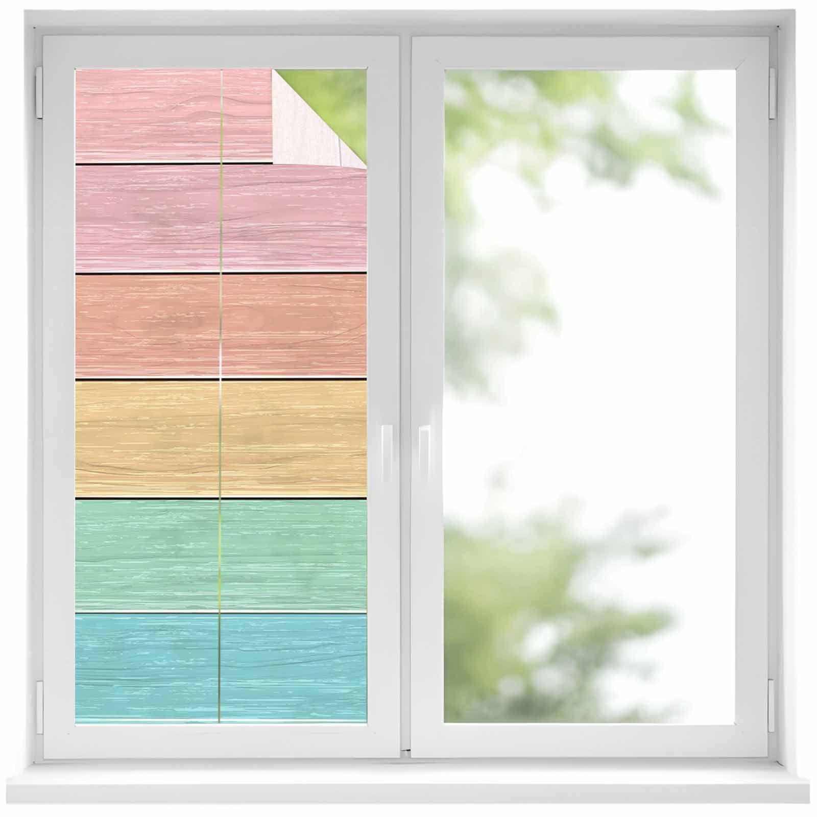 Color Wood Grain Window Privacy Film, Country Pink Yellow Blue Gradient ...