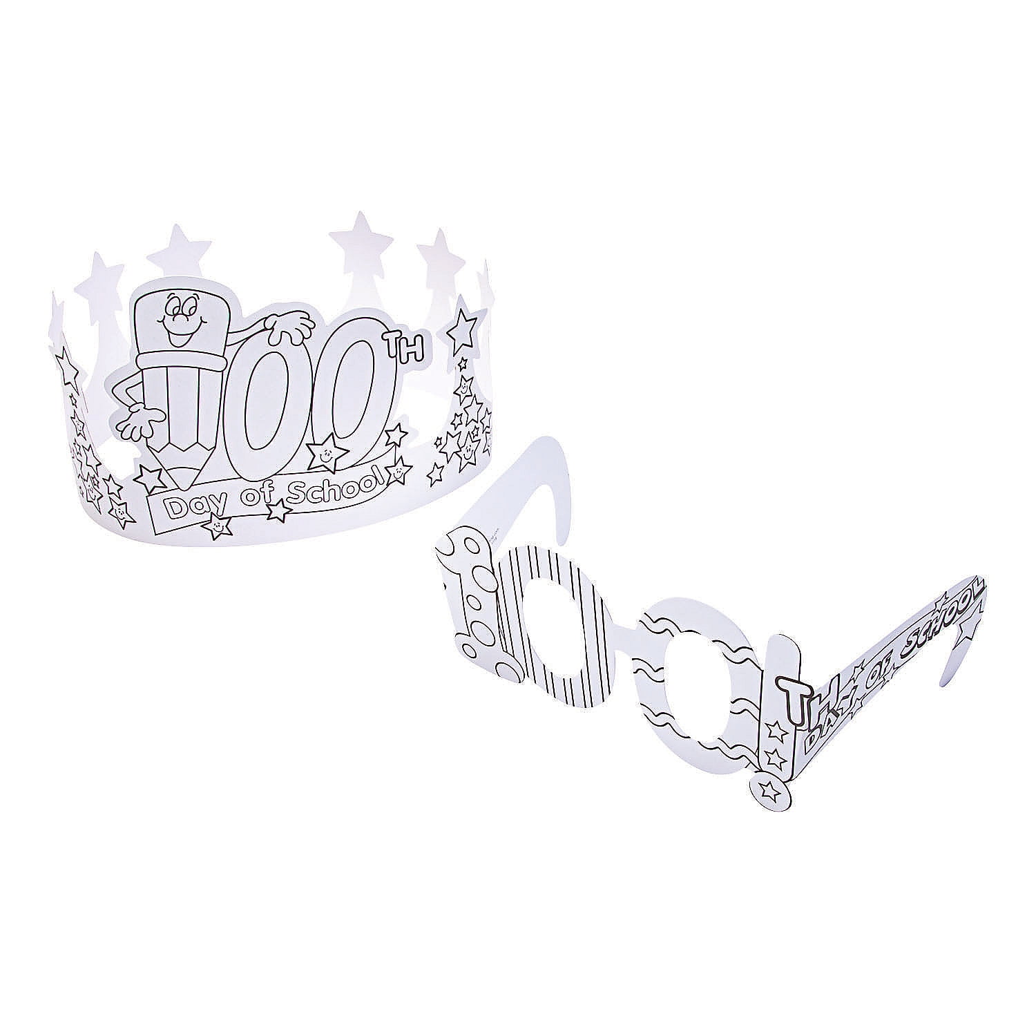 Color Your Own 100th Day of School Crowns & Glasses Kit, Craft Kits ...