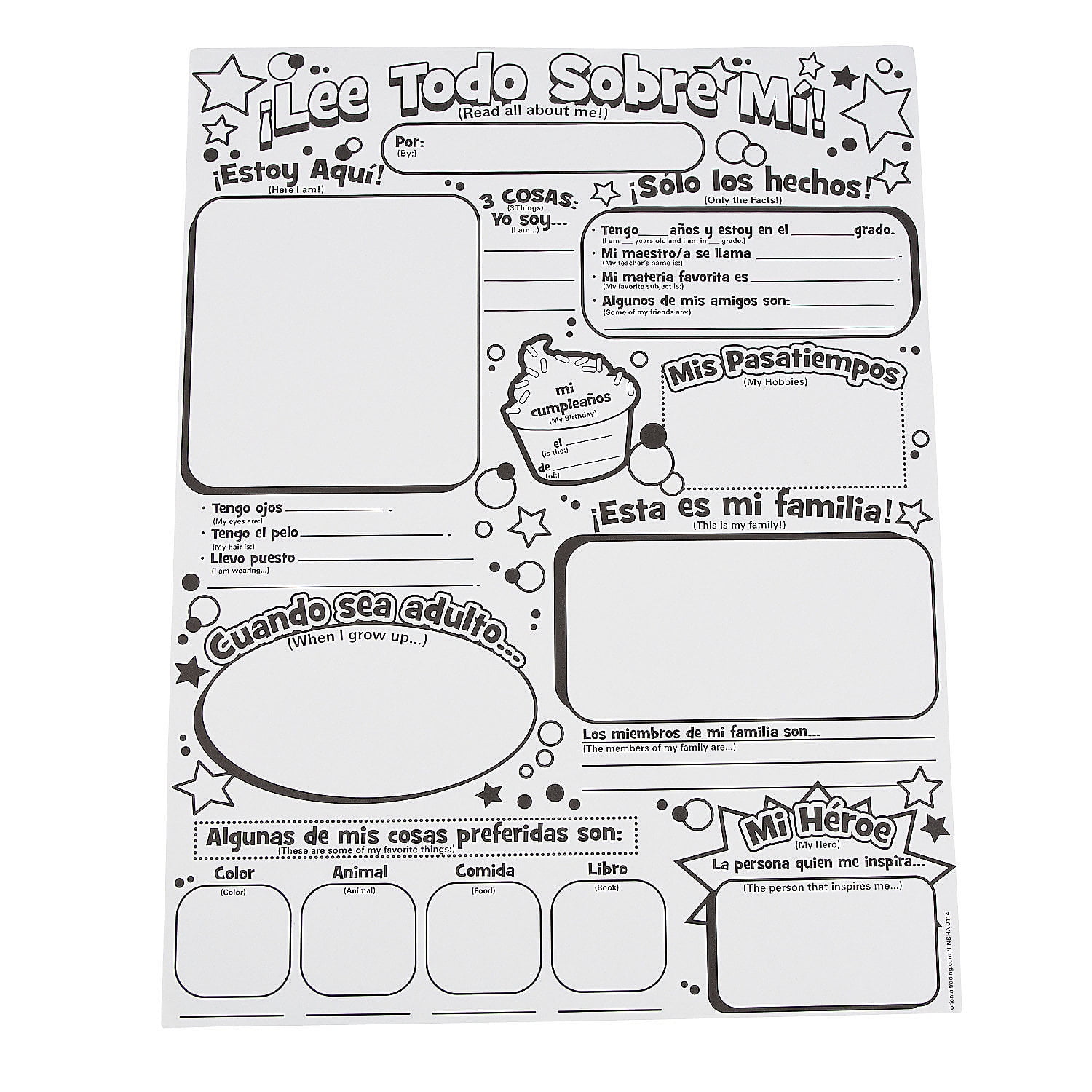 Color Your Own All About Me! Spanish Poster- 30 - Craft Kits - 30 ...