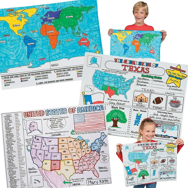 Color Your Own Geography Posters Kit - 90 Pc - Walmart.com