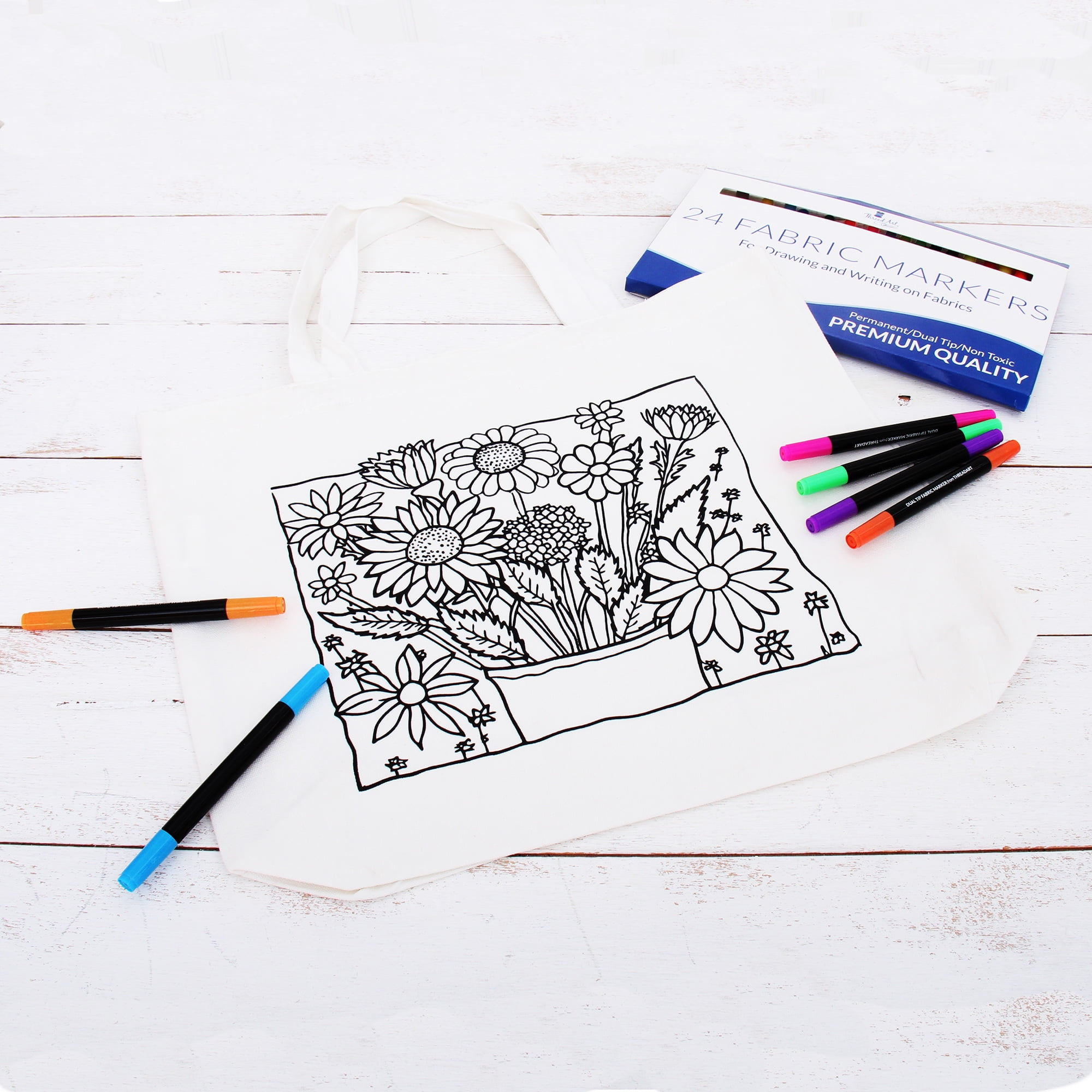Color Your Own Tote Bag - Flower Design - Tote Bag and Fabric Marking ...
