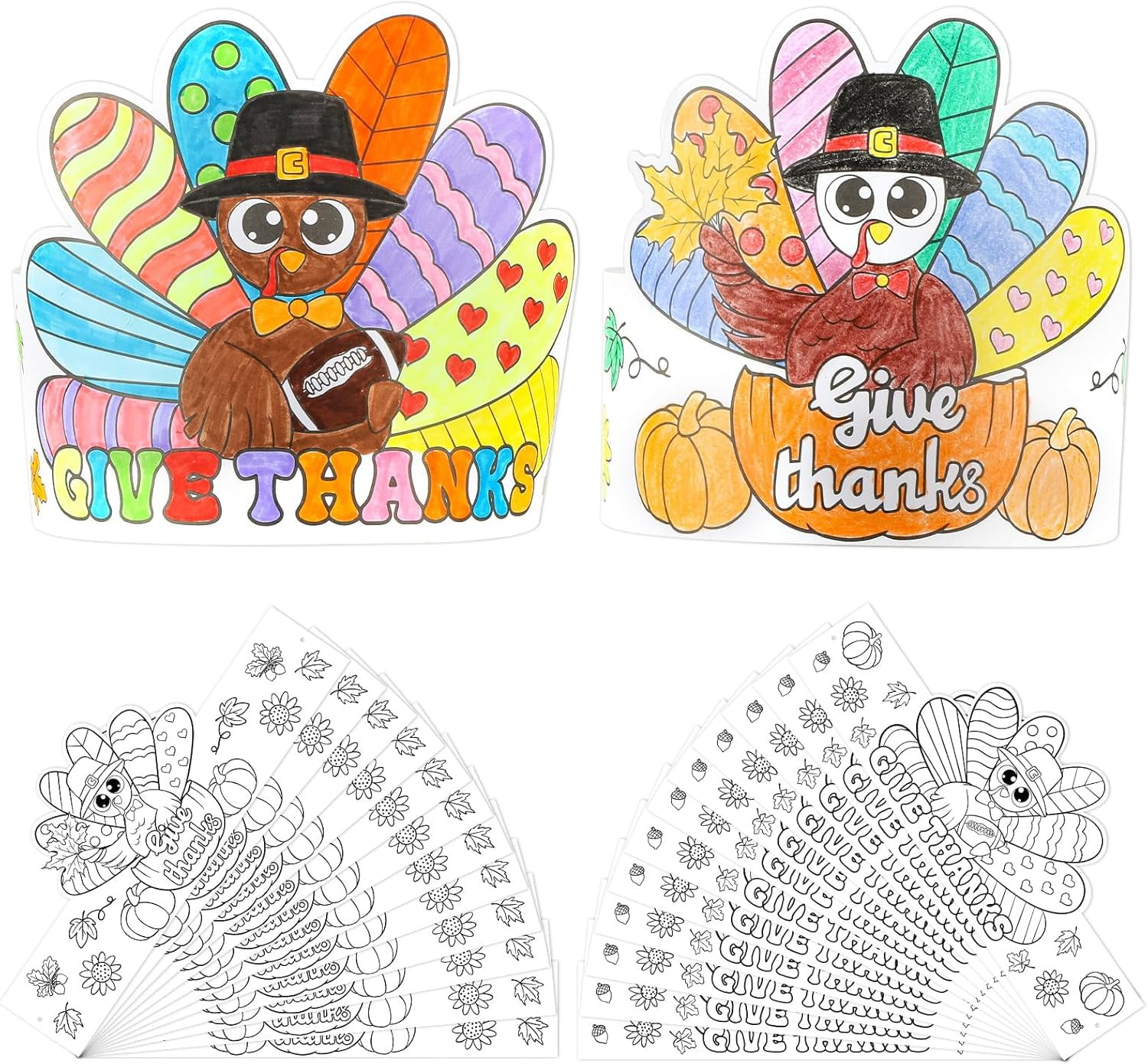 Color Your Own Turkey Crowns,24Pcs Thanksgiving Turkey Coloring Crowns ...