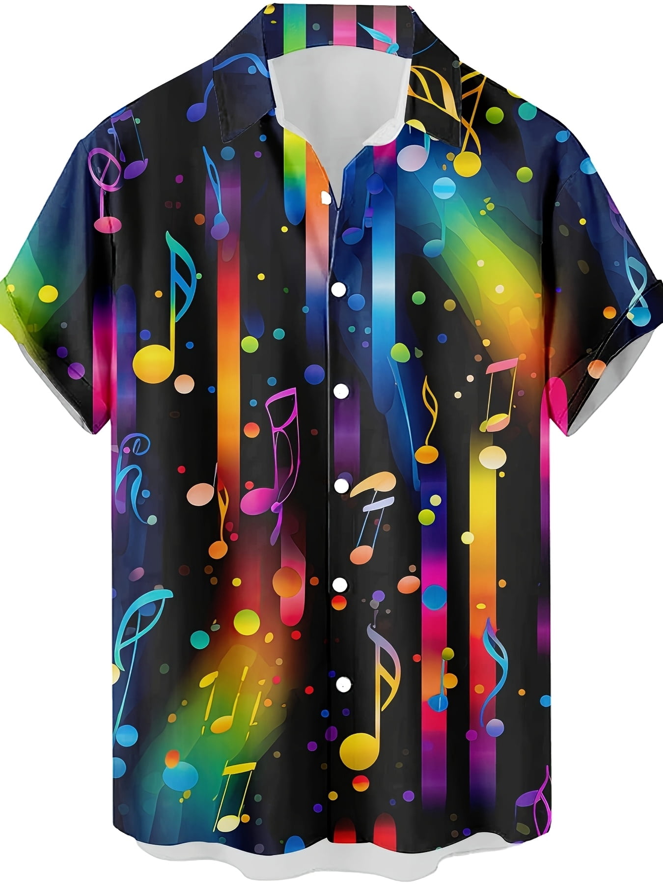 Color fluorescent music note pattern 3D printed men's shirt casual ...