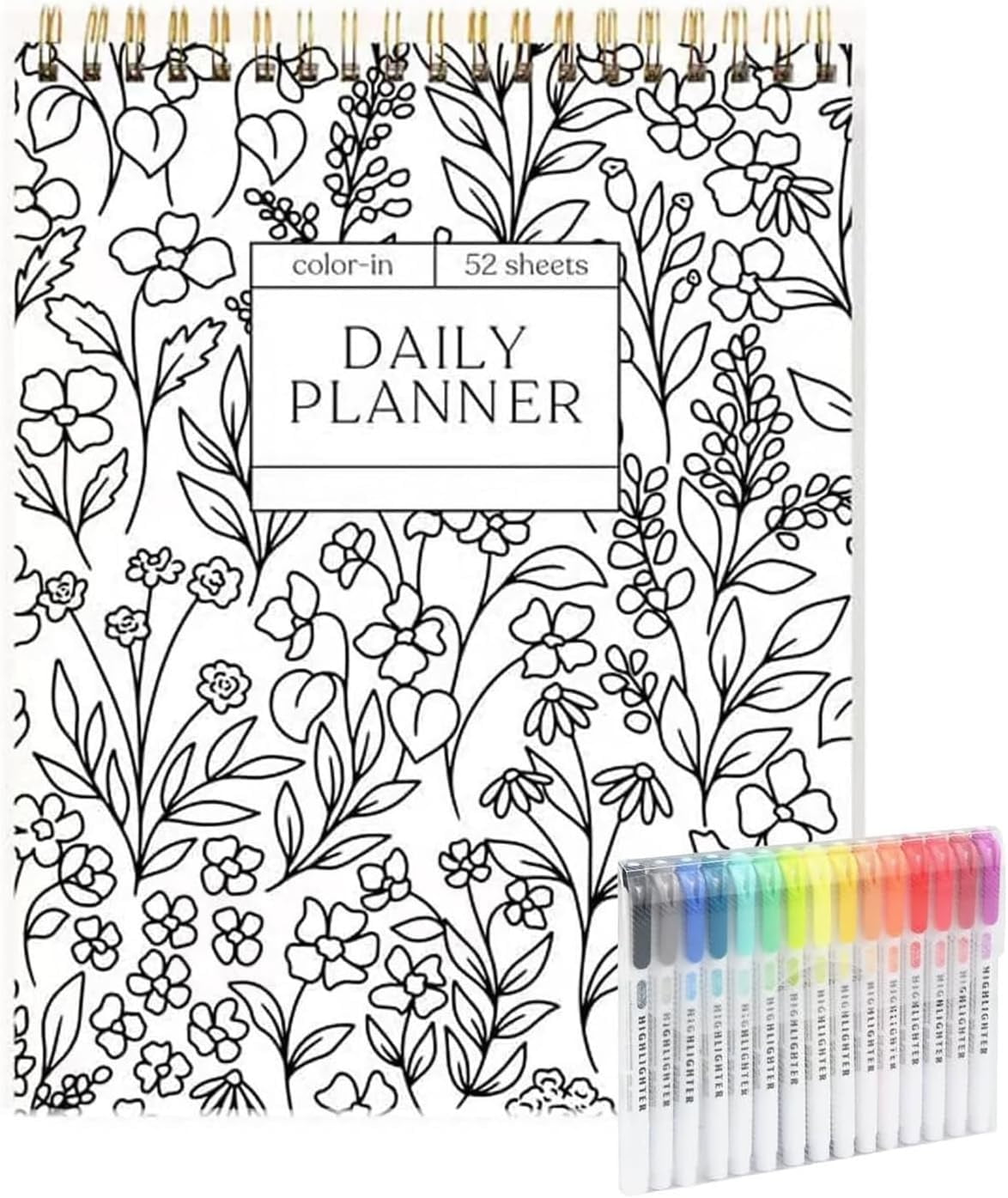 Color-in Spiral Notebook & Daily Planner Floral Design Journal with ...